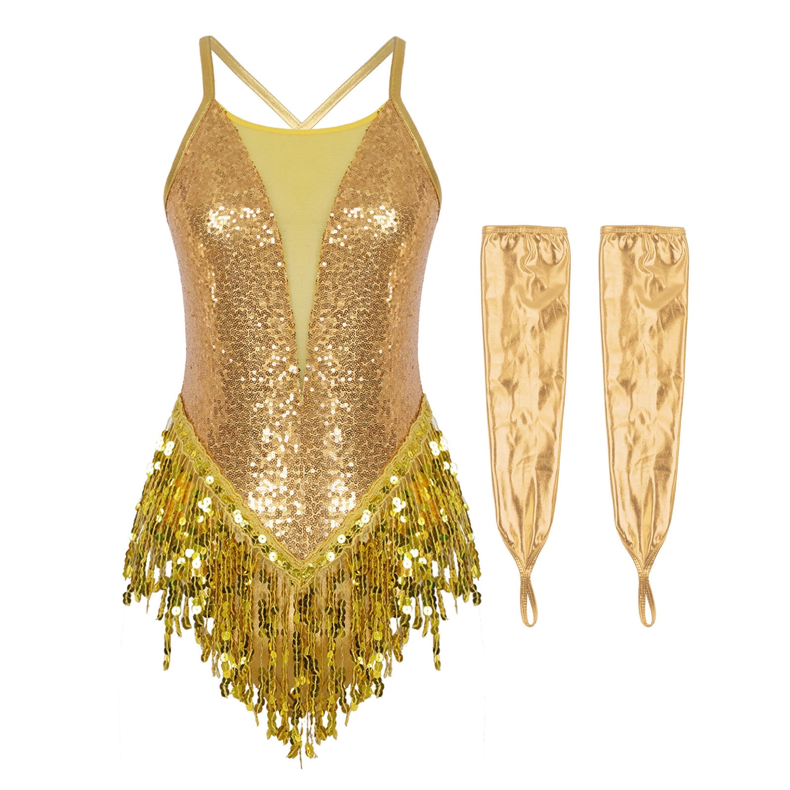 TiaoBug Womens Latin Modern Jazz Dance Costume Sparkly Sequins Fringe ...