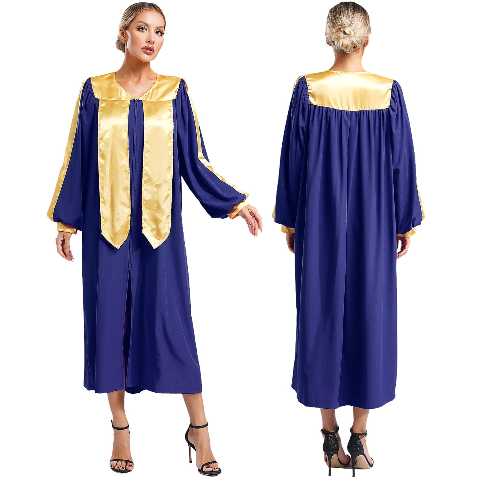 TiaoBug Womens Mens Choir Church Robe V-neck Long Sleeve Zipper ...