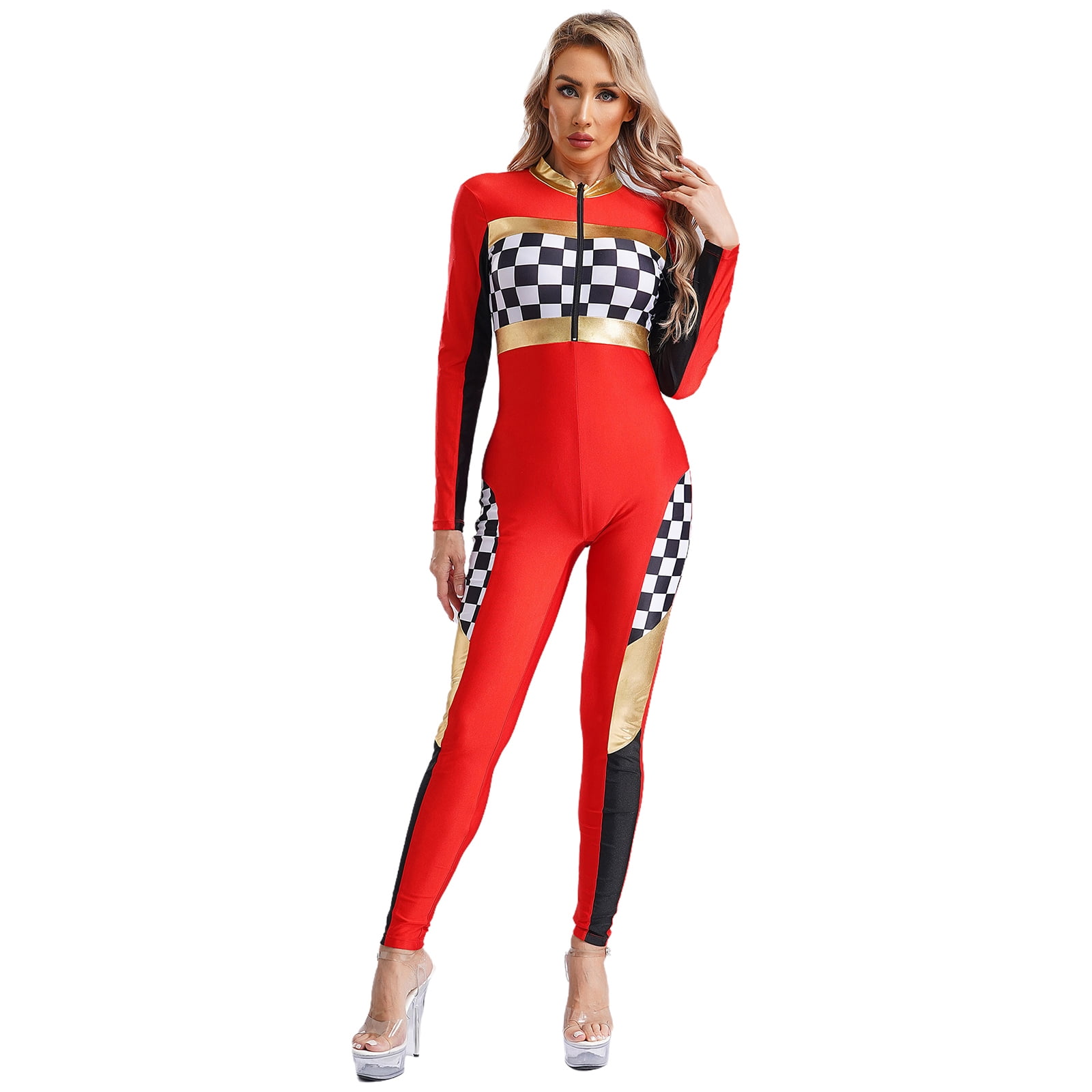 TiaoBug Womens Race Car Driver Long Sleeve Jumpsuit Catsuit Full ...