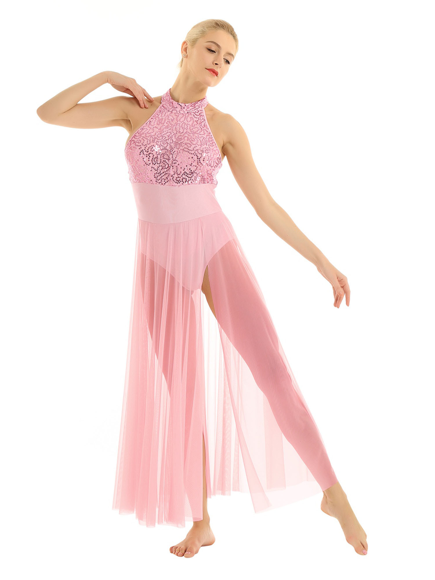 TiaoBug Womens Sequins Halter Ballet Dance Maxi Leotard Dress Lyrical ...