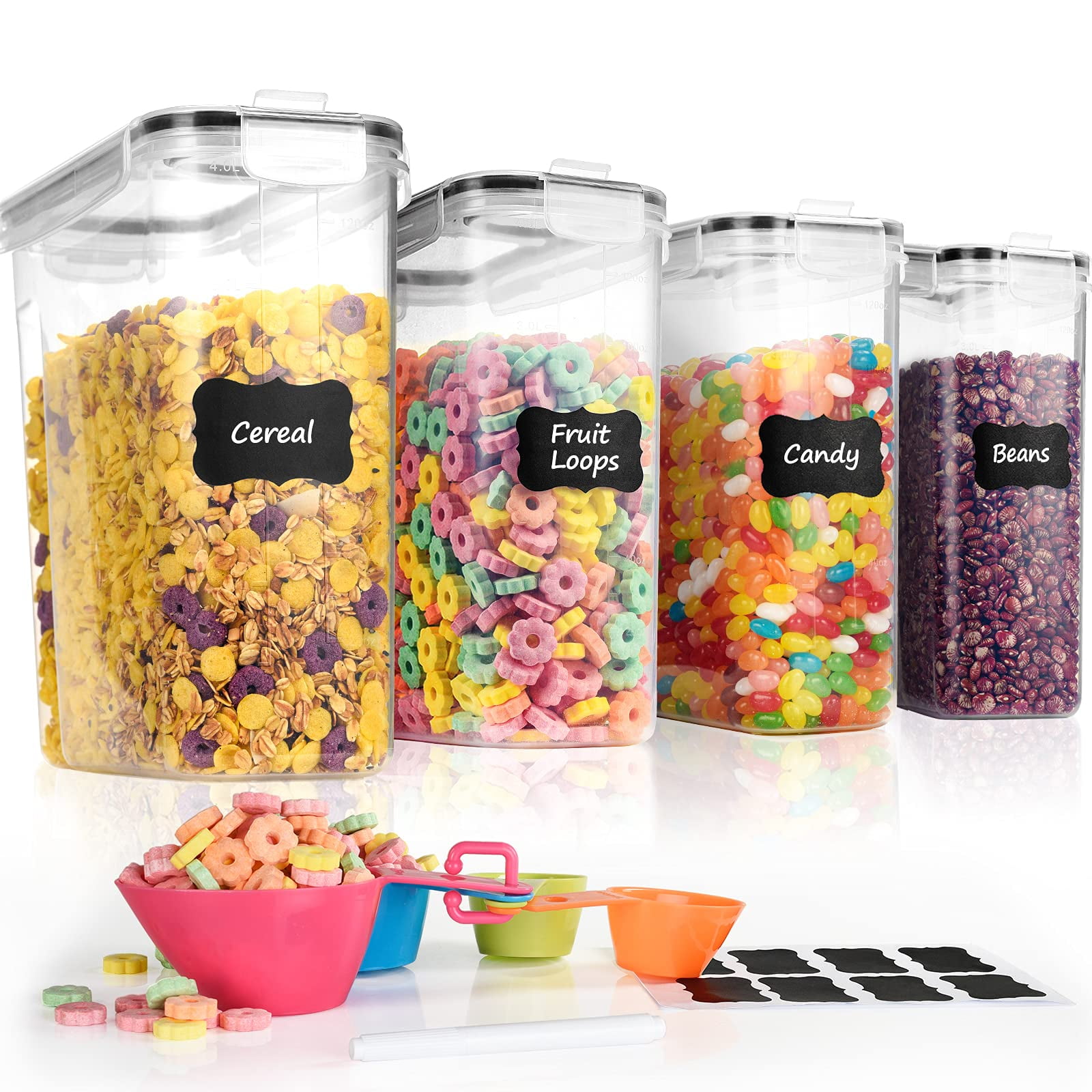 Tiawudi 4 Pk Cereal DMF15 Containers Storage Set Each, Airtight Food ...