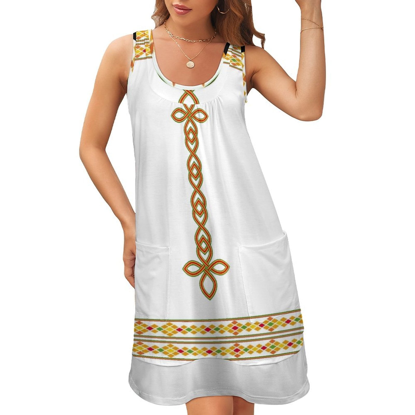 Tibeb 3 Sleeveless U-Neck Fake Two Piece Dress evening dresses ladies Prom gown birthday dress ...