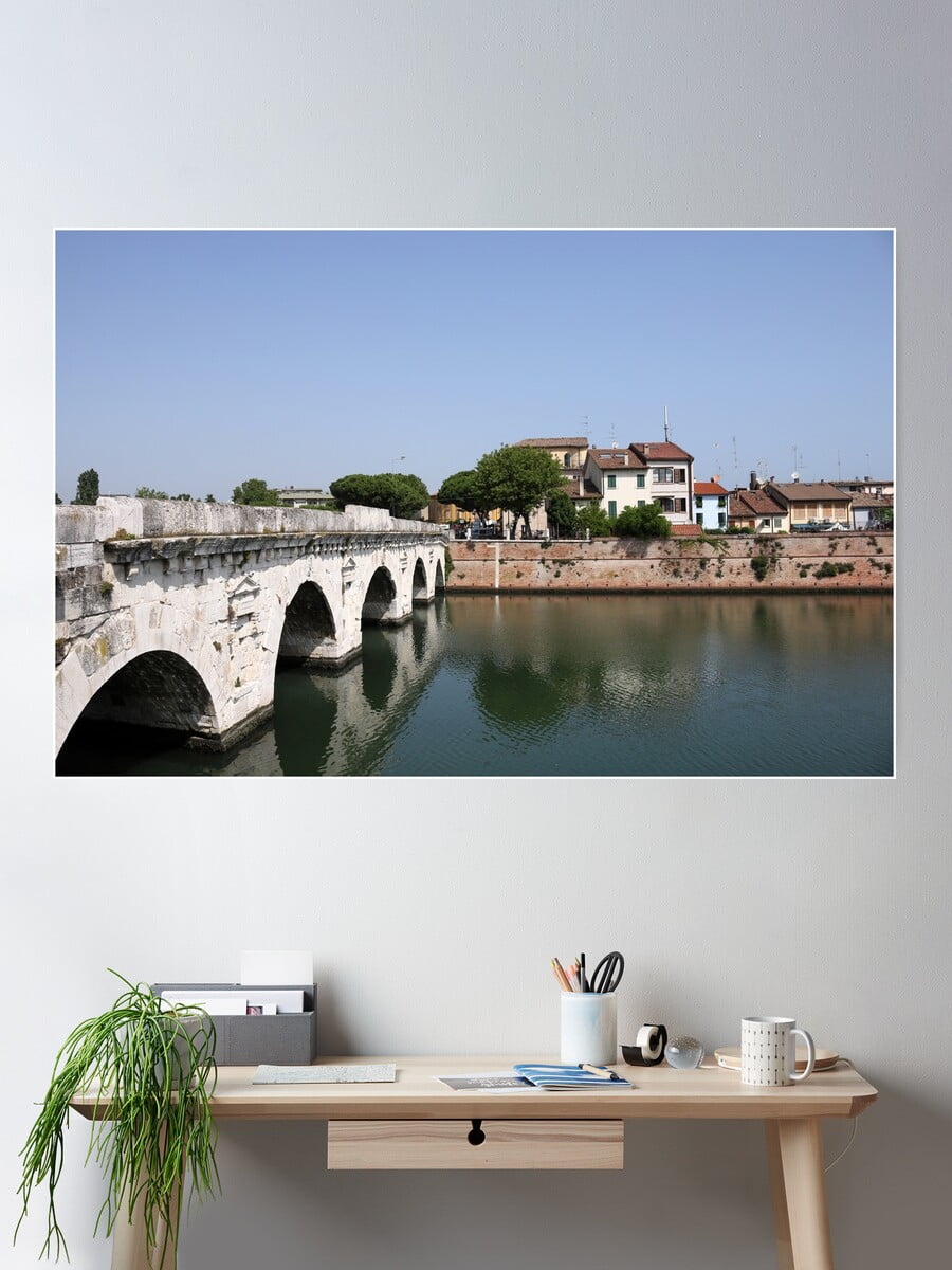 Tiberius Bridge And Old Buildings Rimini Italy Poster Wall Art, Modern ...