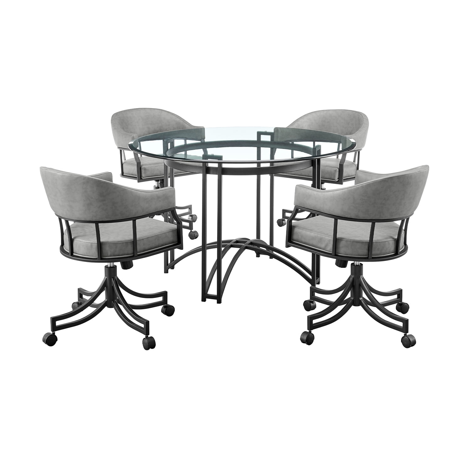 Tibet 5 Piece Dining Set with Round Tabletop and Faux Leather Rolling ...