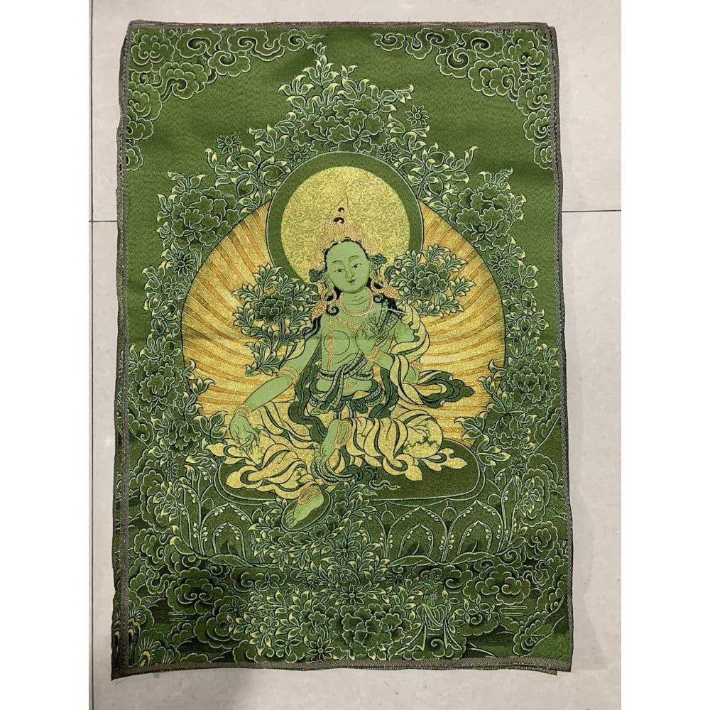 Tibet Tibetan Cloth Silk Buddhism Green Tara Guanyin Tangka Thangka ...