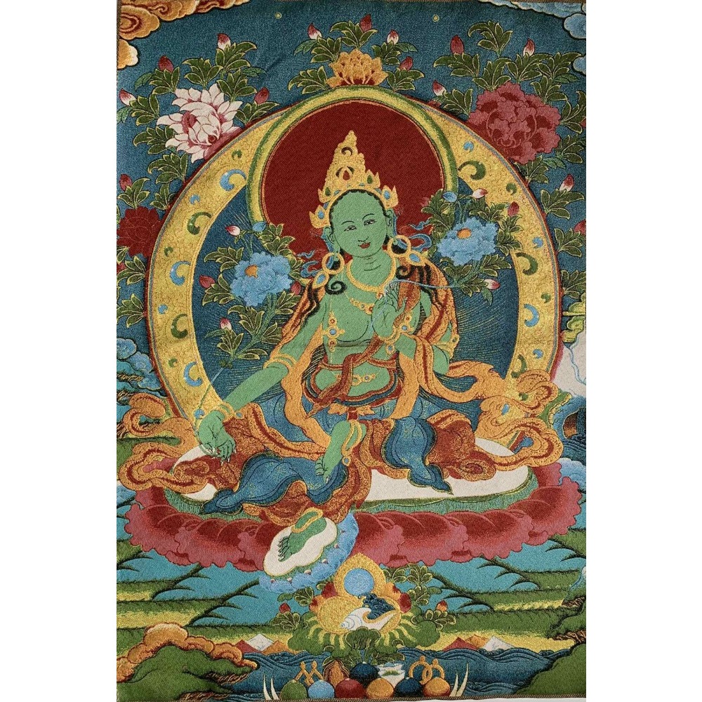 Tibet Tibetan Cloth Silk Buddhism Green Tara Guanyin Tangka Thangka ...
