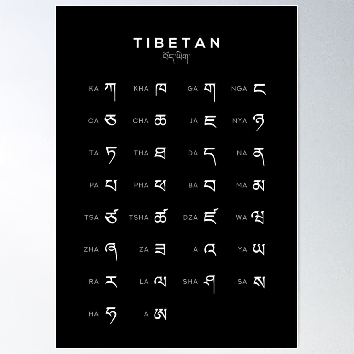 Tibetan Alphabet Language Learning Chart, Black Poster Wall Art, Modern ...