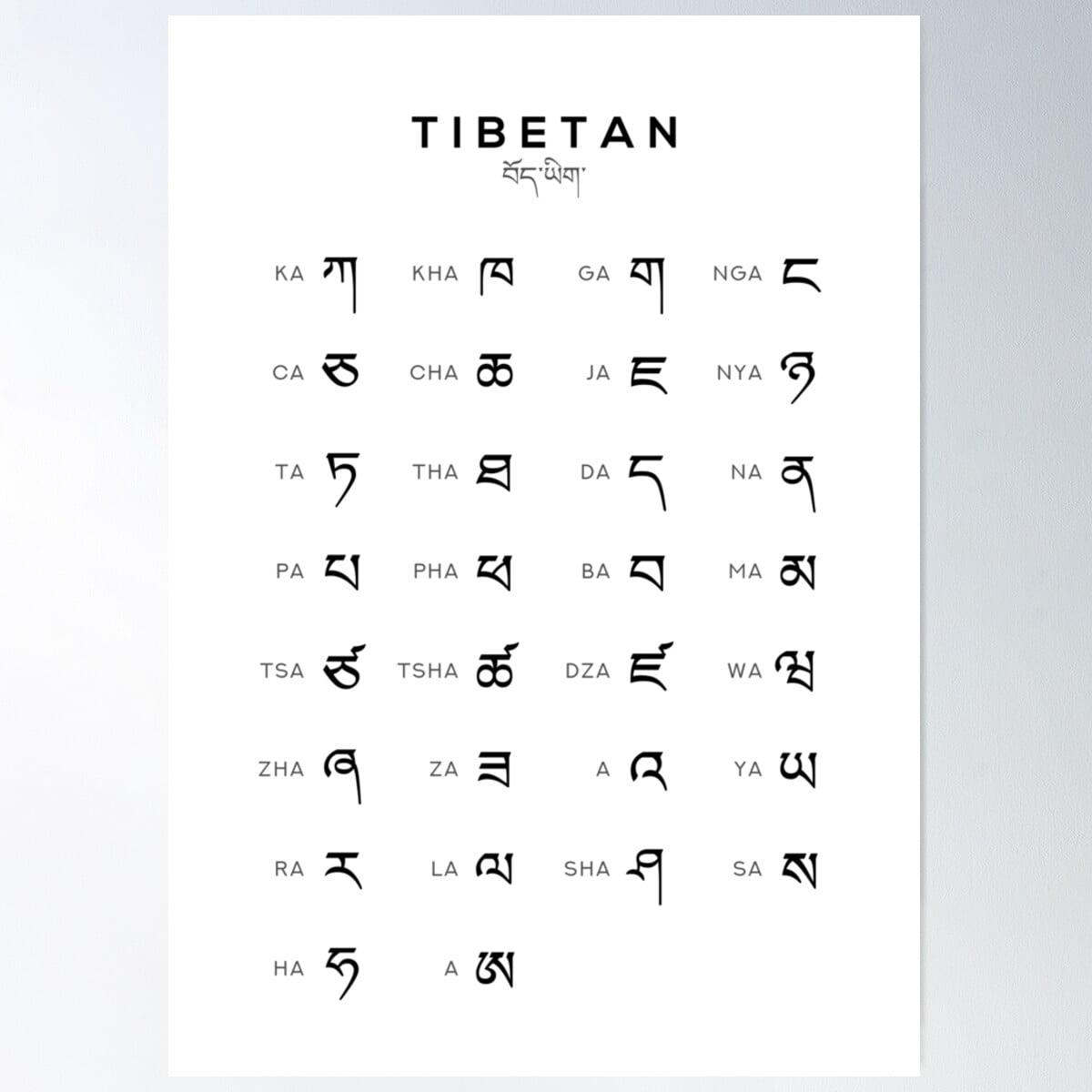 Tibetan Alphabet Language Learning Chart, White Poster Wall Art, Modern ...