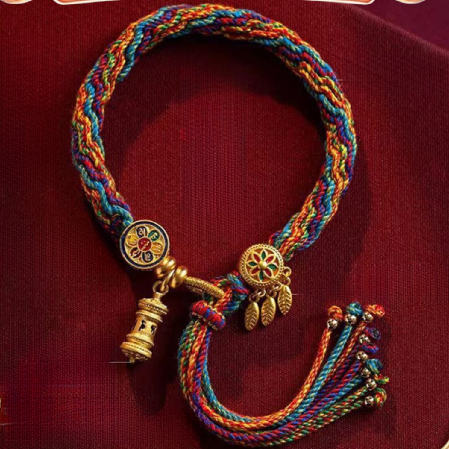 Tibetan Braided Cotton Rope Bracelet Colorful Lucky Knot Om Mani Padme ...