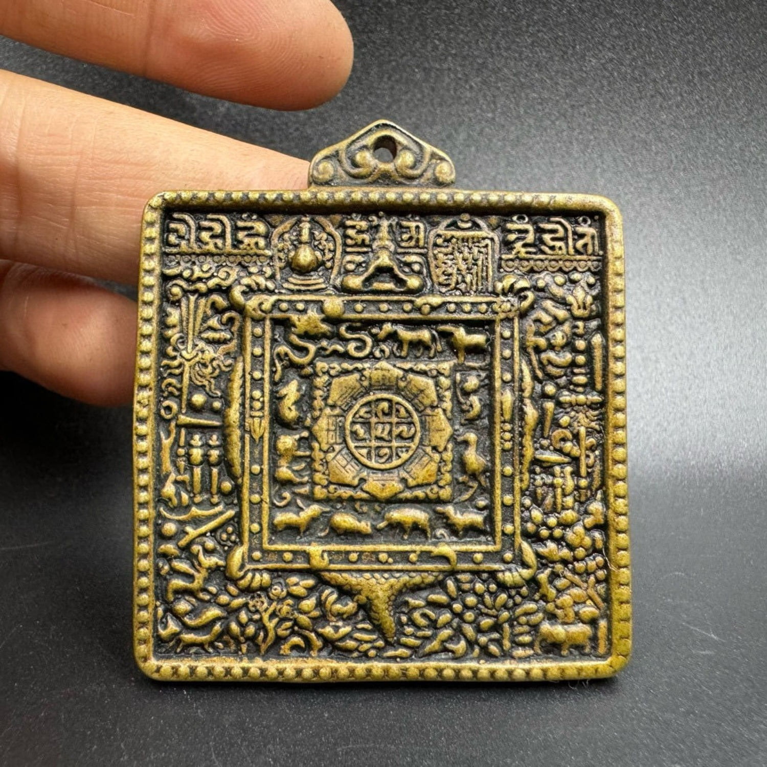 Tibetan Brass Bagua Pendant Square Zodiac Talisman Plaque Handcrafted ...