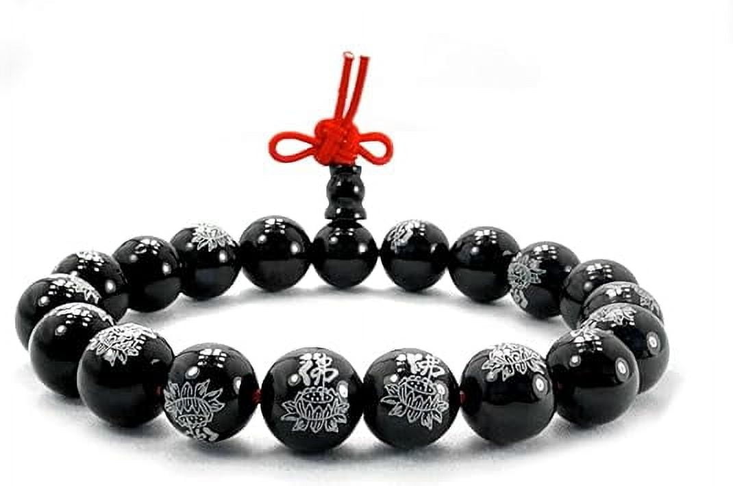 Tibetan Buddhist Black Obsidian Beaded Bracelet, Feng Shui Protection ...