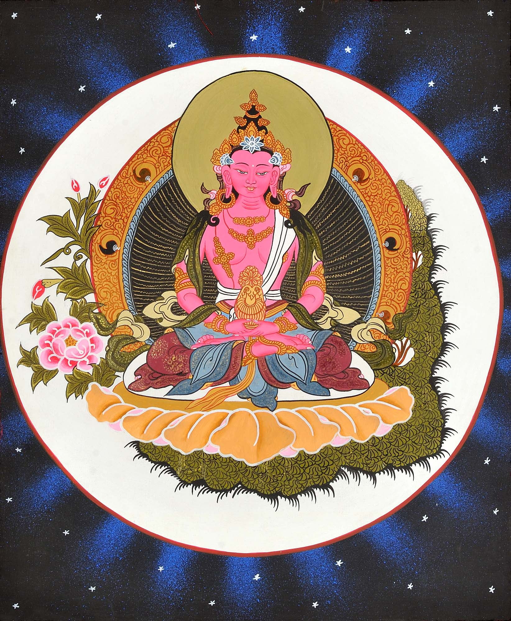 Tibetan Buddhist Deity Amitabha as Amitayus Buddha - Tibetan Thangka ...
