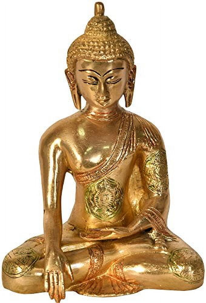 Tibetan Buddhist Lord Buddha in Earth Touching Gesture - Brass Statue ...