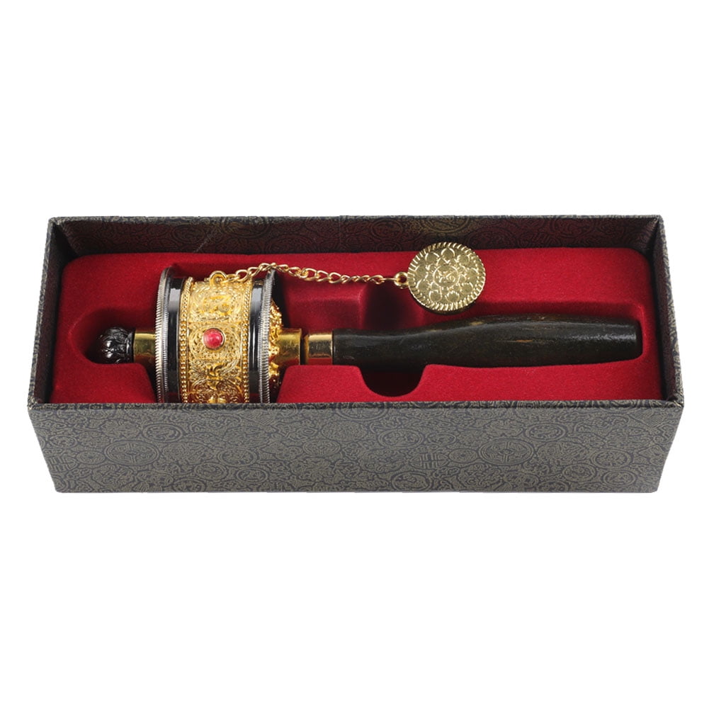 Tibetan Buddhist Prayer Wheel, Hand Cranked, Six Words Mantra, Gold ...