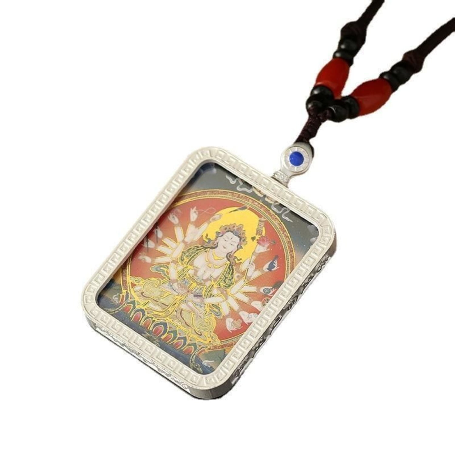 Tibetan Gawu Box Pendant Hand Painted Thangka Necklace Thousand Hand ...