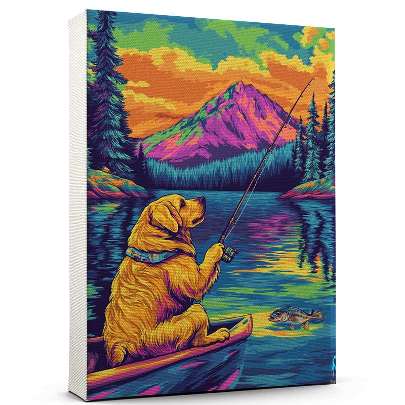 Tibetan Mastiff Dog Playing Fishing Stretched Canvas Size 8x12 ...