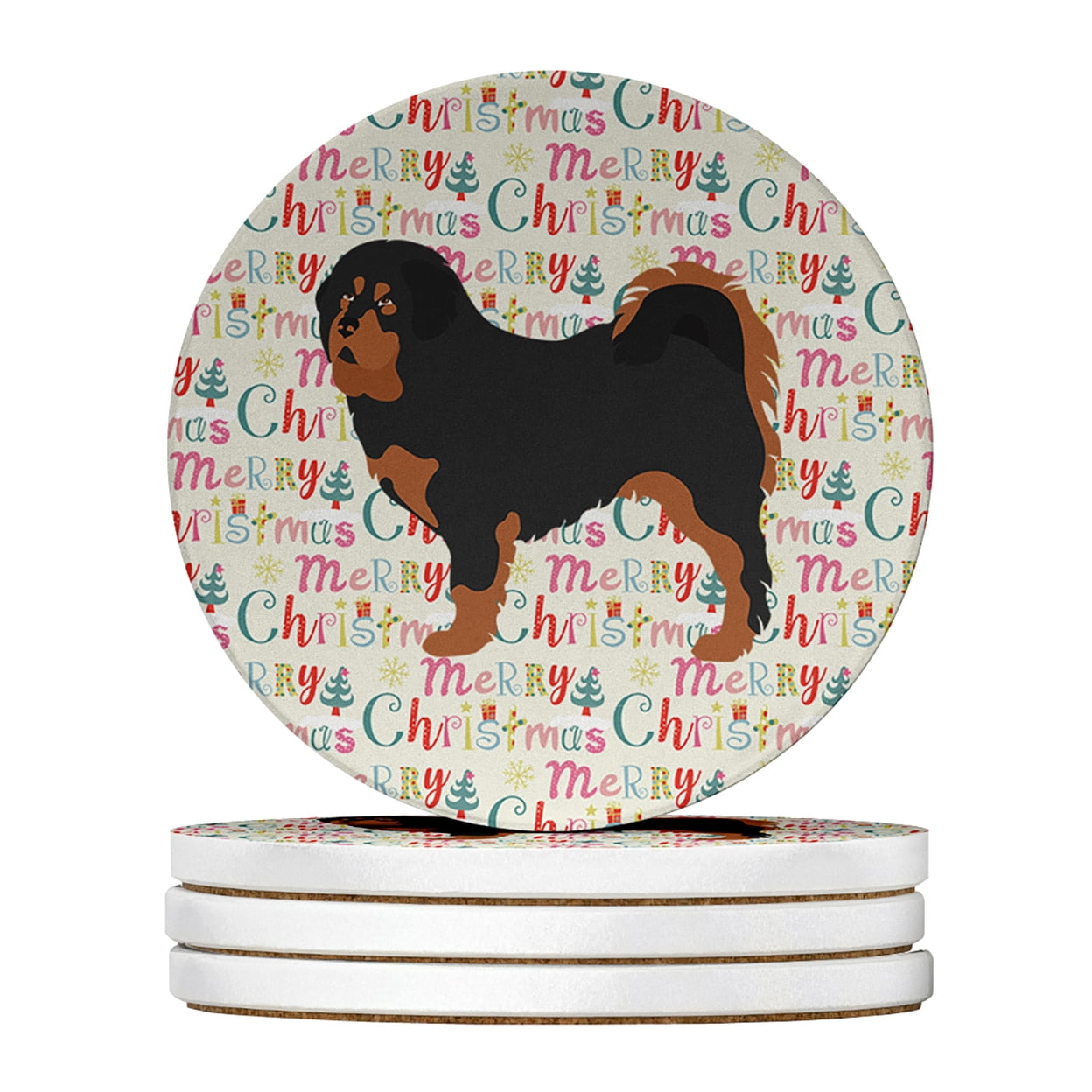 Tibetan Mastiff Merry Christmas Large Sandstone Coasters Pack of 4 4 in ...
