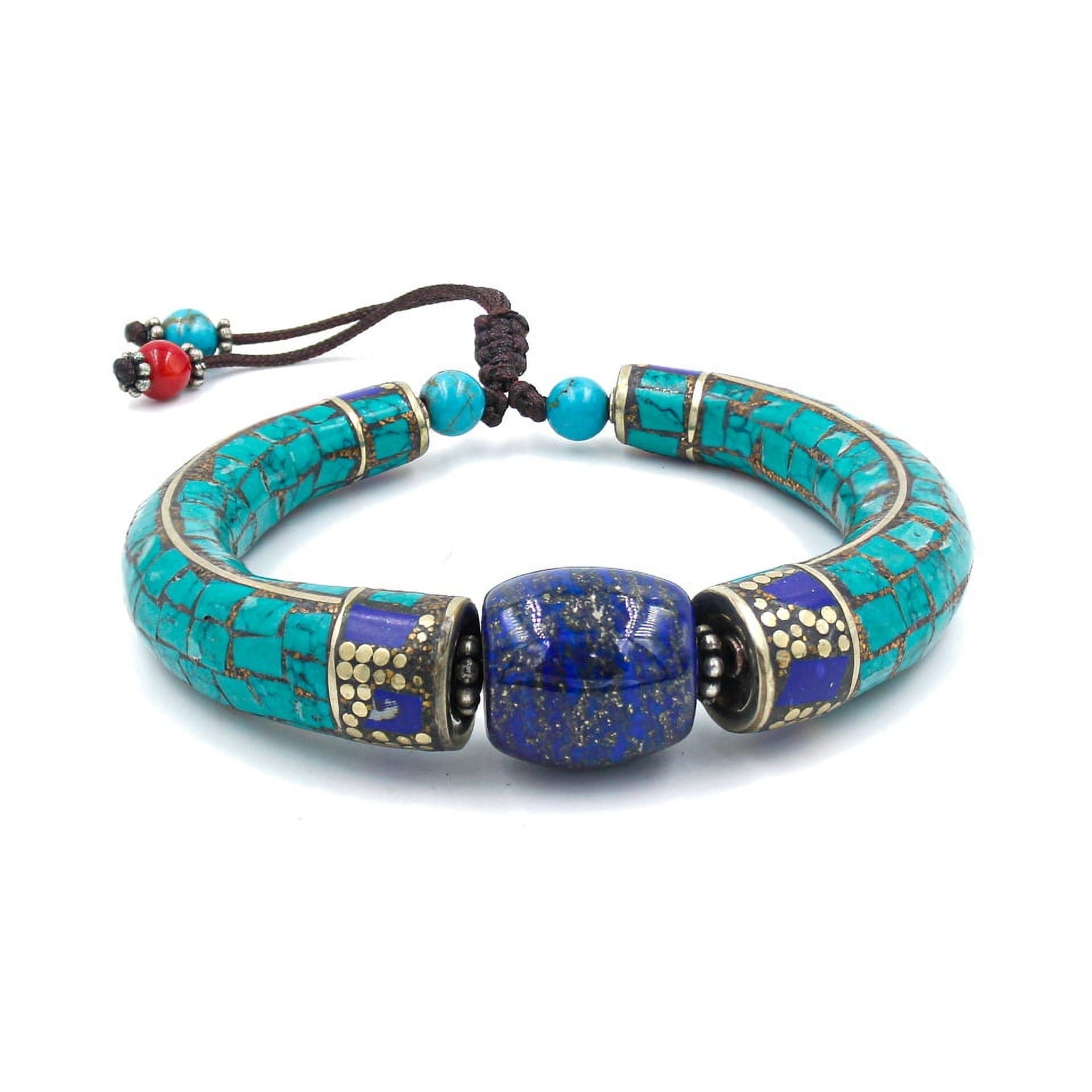 Tibetan Silver Handmade Boho Cuff Bracelet Lapis Lazuli & Turquoise ...