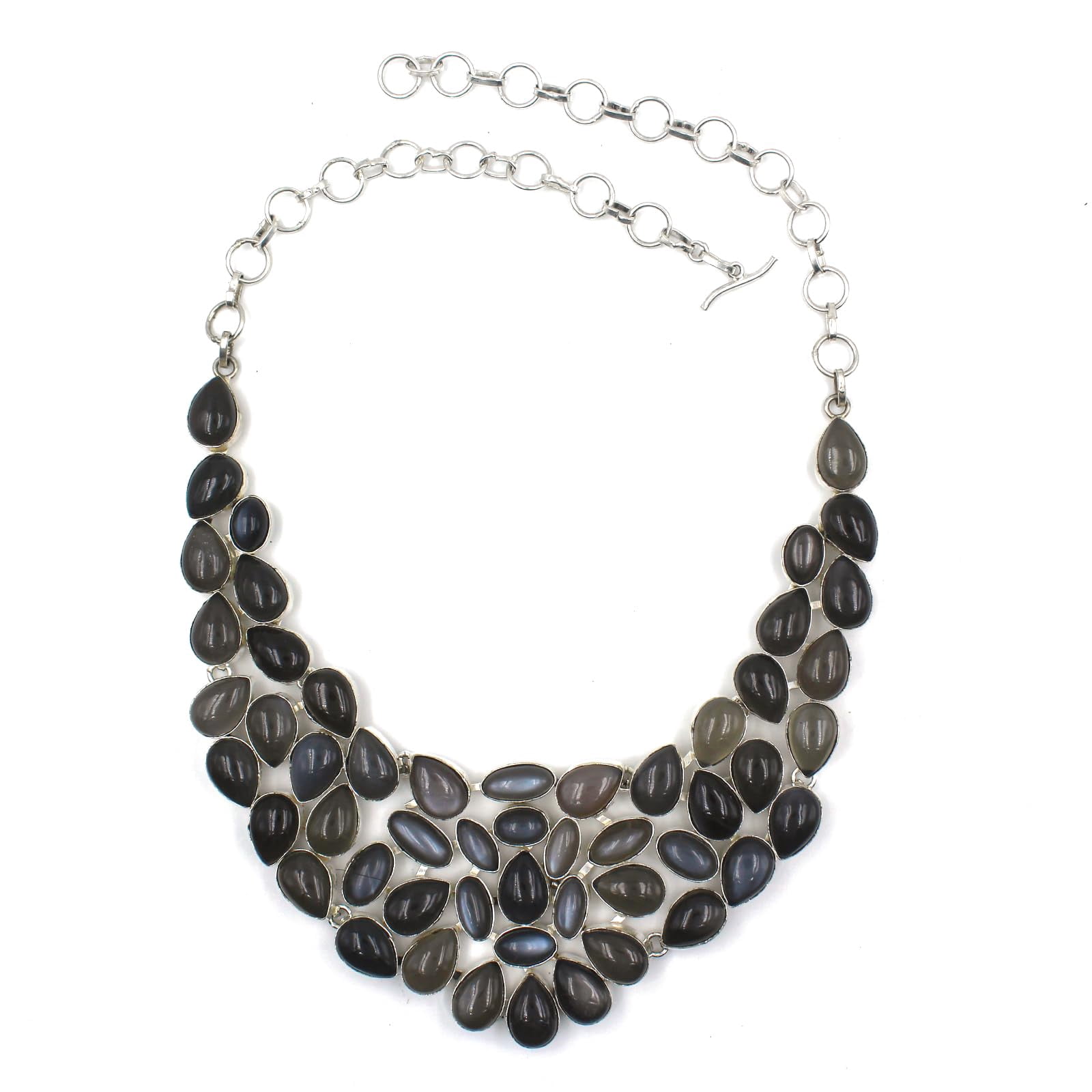 Tibetan Silver Black Cat's Eye Necklace for Women, 18" Handmade Fashion ...