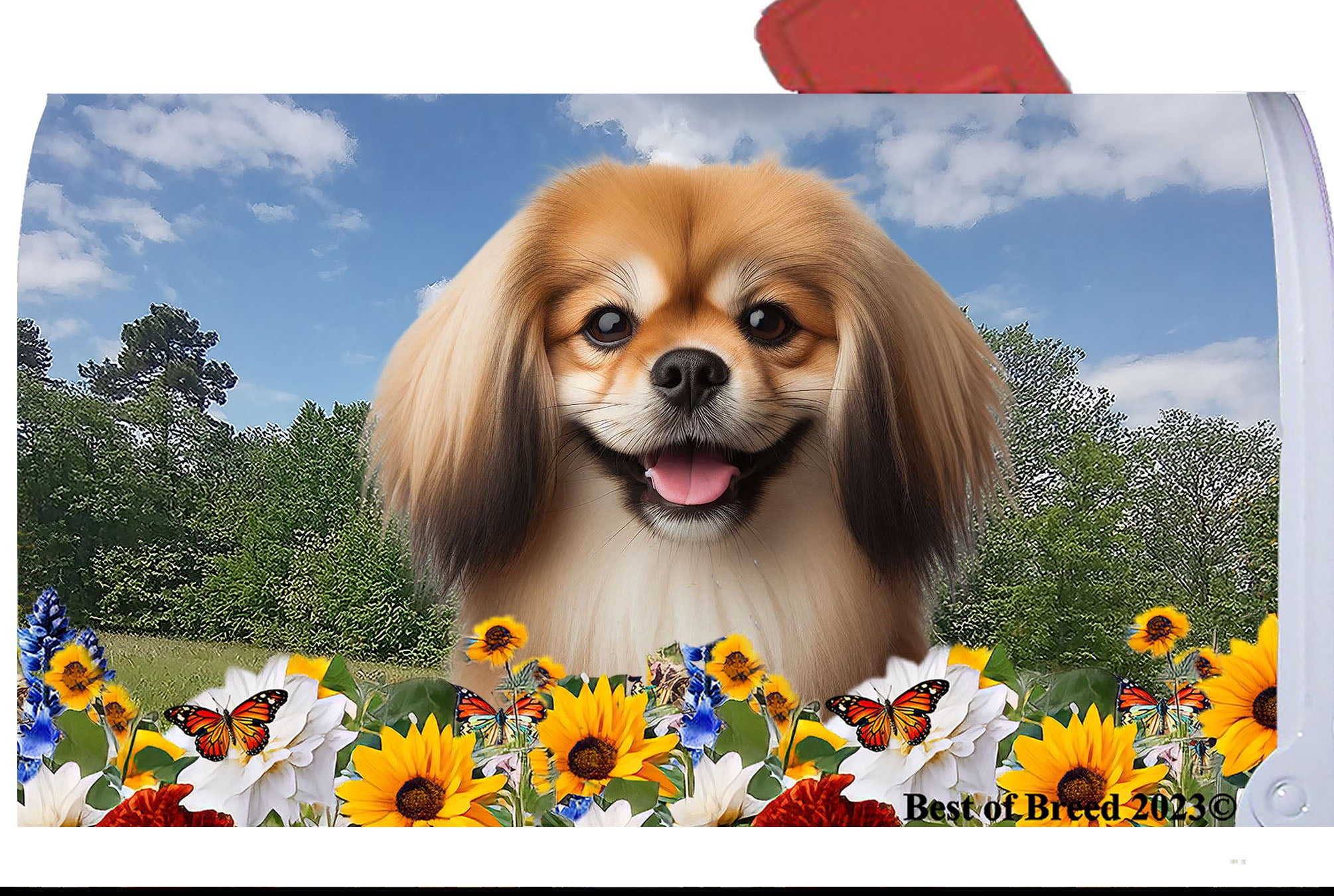 Tibetan Spaniel Fawn - Best of Breed Summer Flowers Mailbox Cover Hi ...