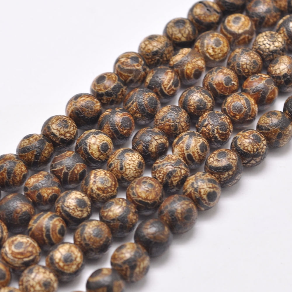 Tibetan Style 3-Eye dZi Beads Strands Natural & Dyed Agate Beads Matte ...