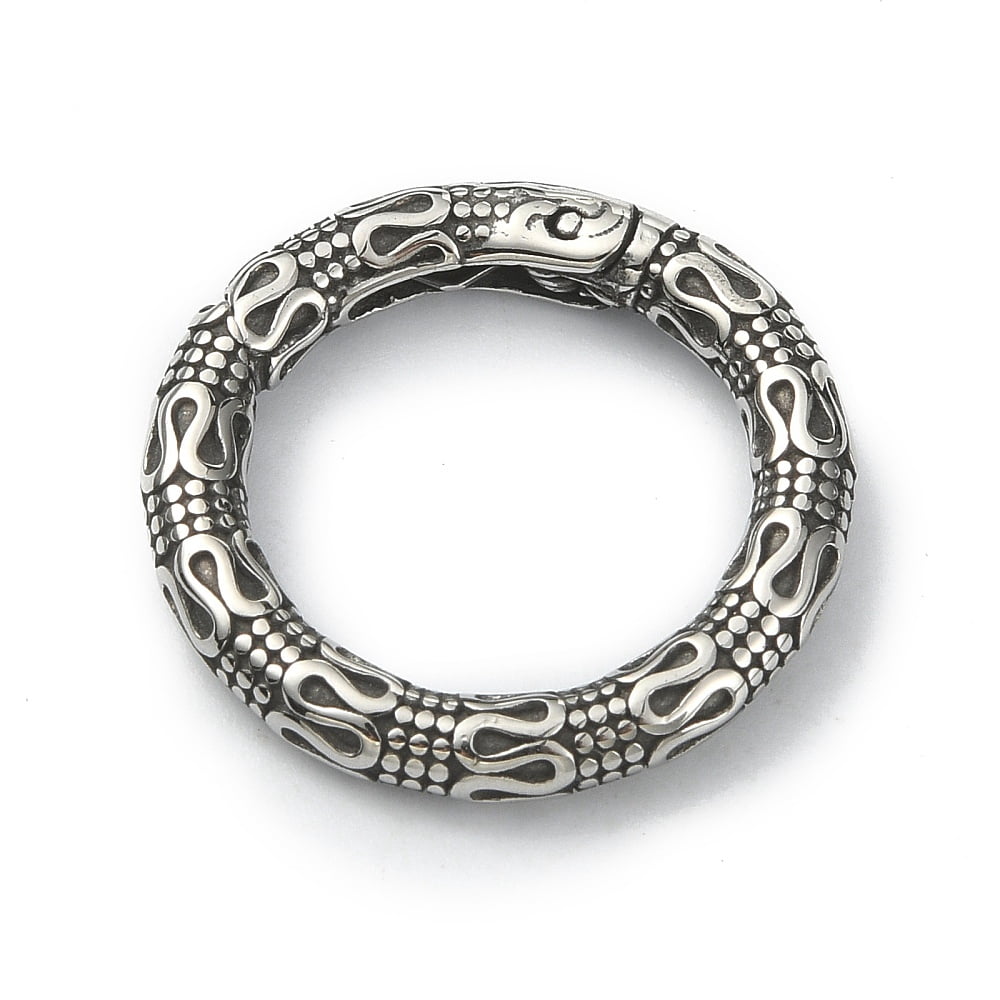 Tibetan Style 316 Surgical Stainless Steel Spring Gate Rings Textured ...