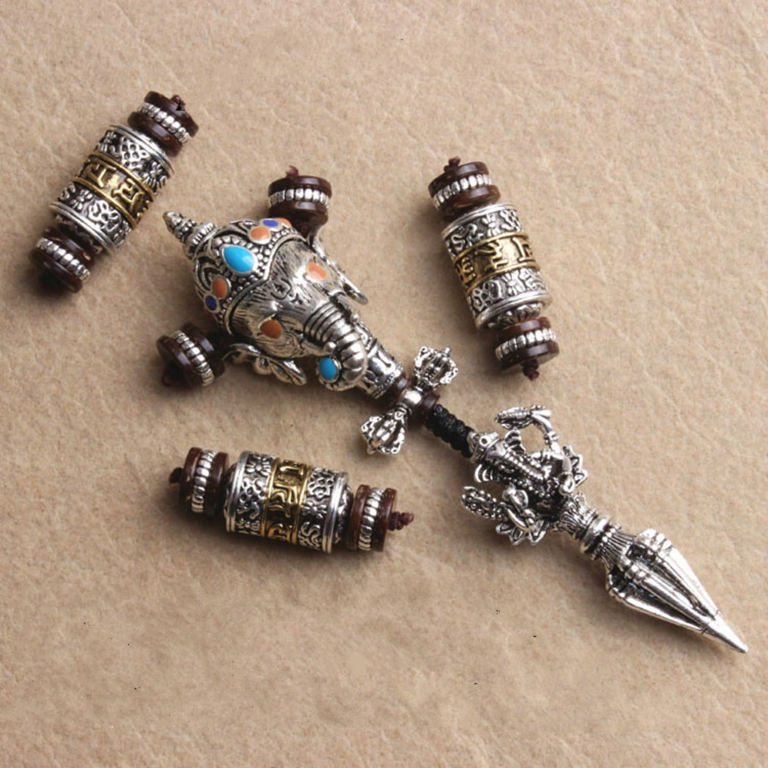 Tibetan Style Alloy Ganesha Bead Spacer Six Word Mantra Bodhi Connector ...