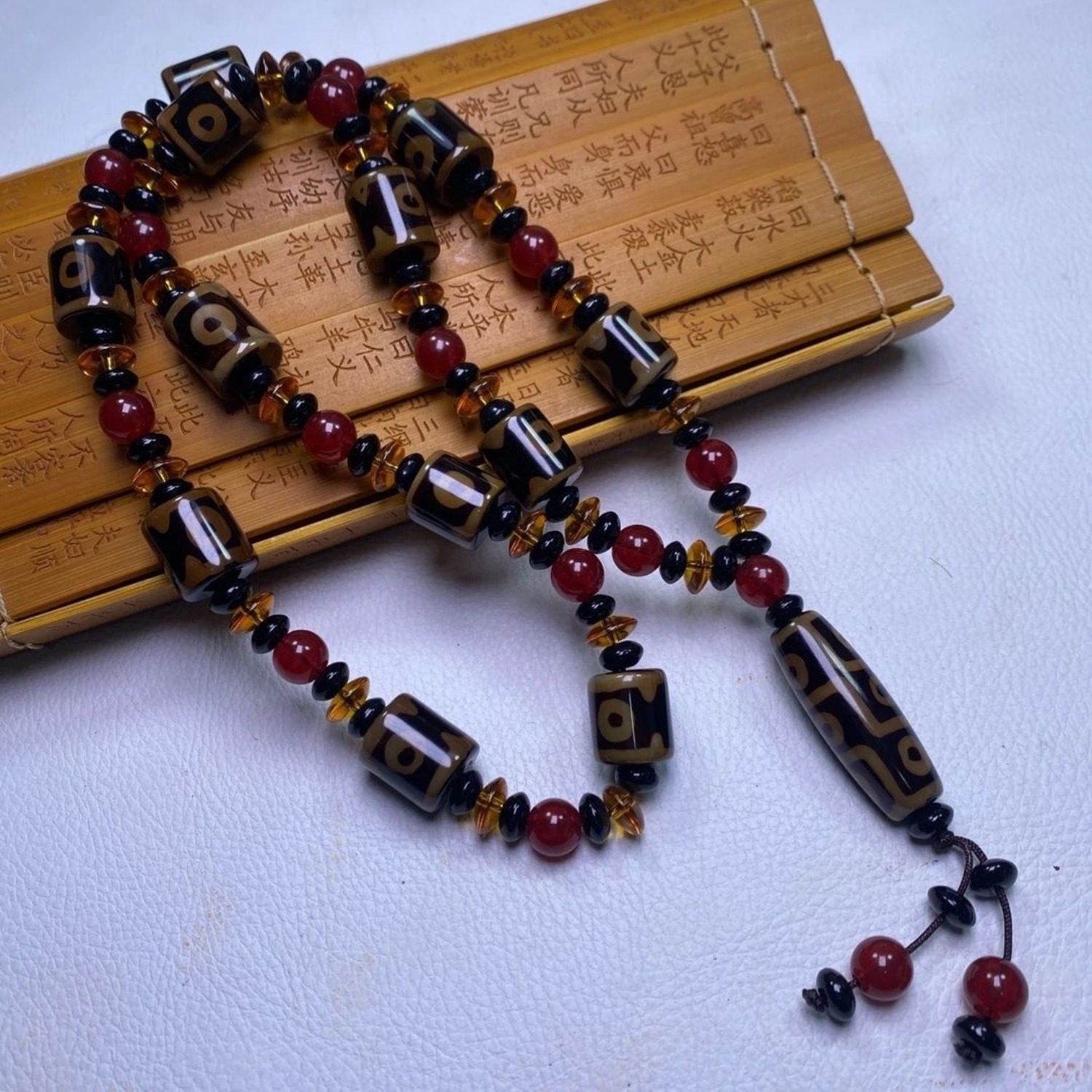 Tibetan Style Dzi Bead Necklace Nine Eye Amulet Pendant Spiritual ...