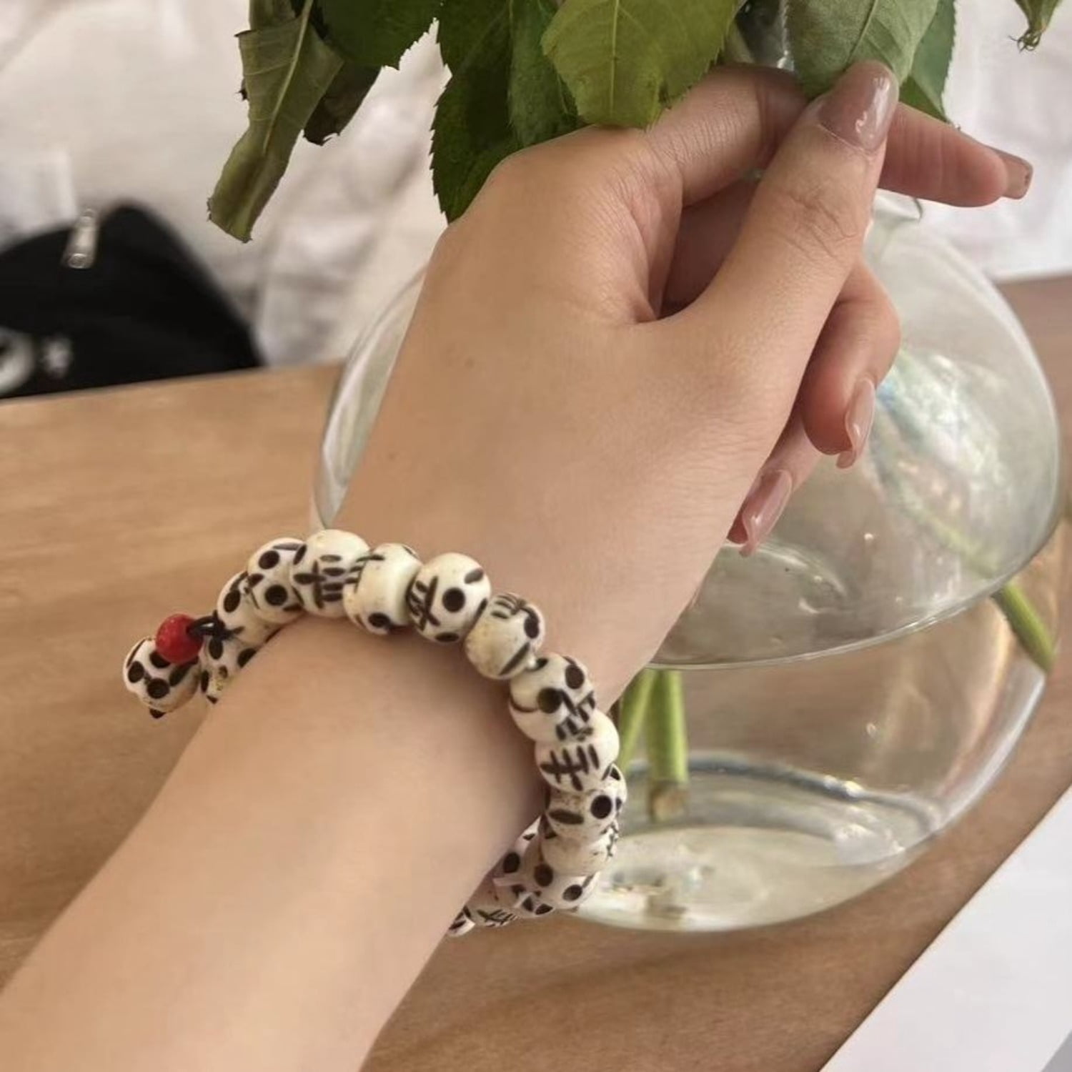 Tibetan Style Skull Bead Bracelet Imitation Yak Bone Hand Polished 25 ...