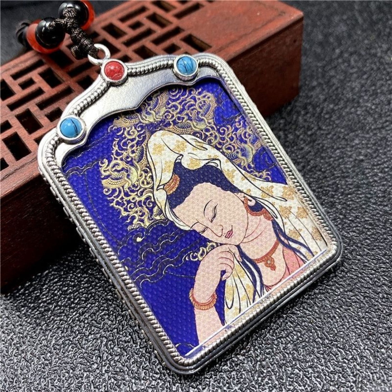 Tibetan Thangka Guanyin Pendant Ghau Box Amulet Guardian Deity Buddhist ...