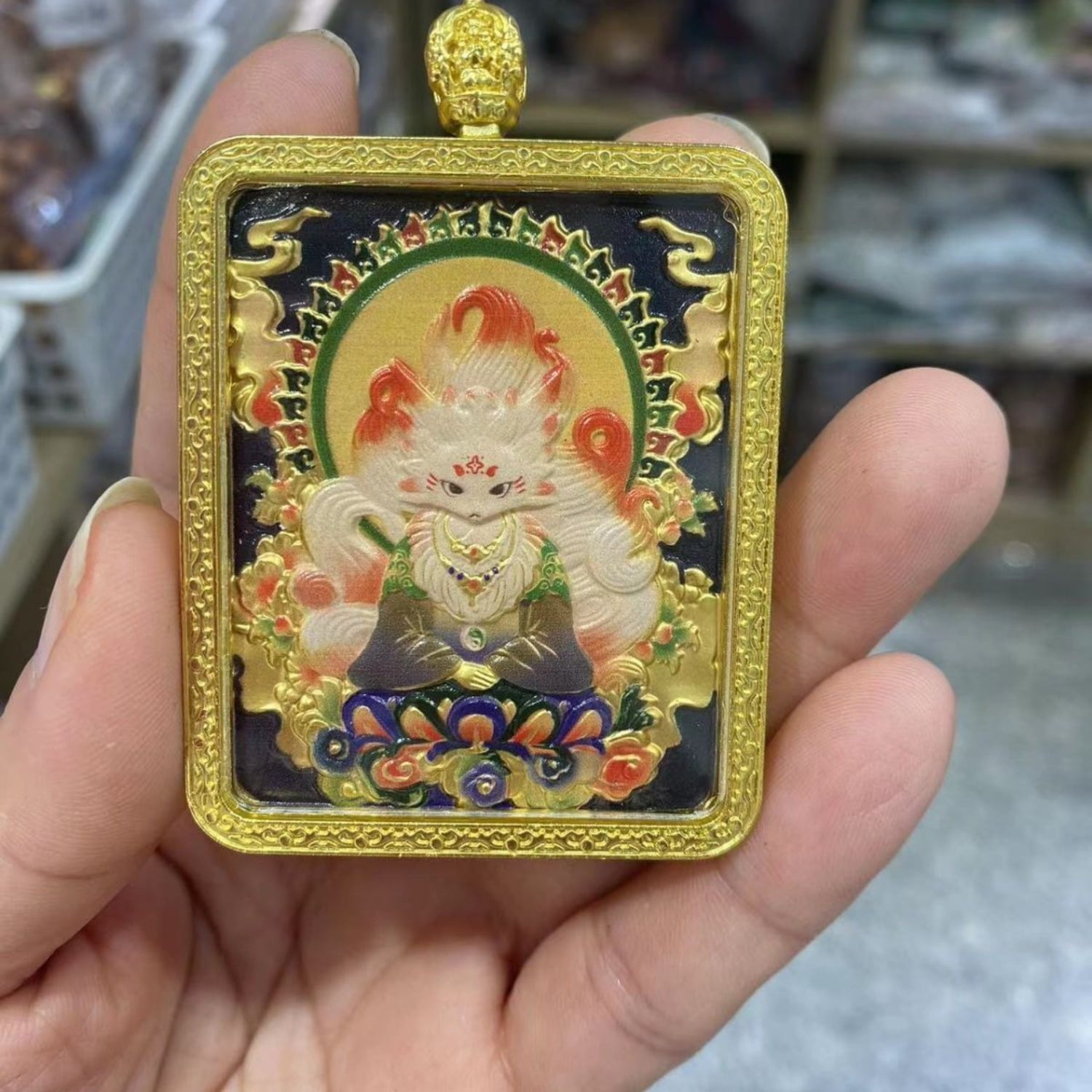 Tibetan Thangka Nine-Tailed Fox Pendant Necklace Handmade Cultural ...