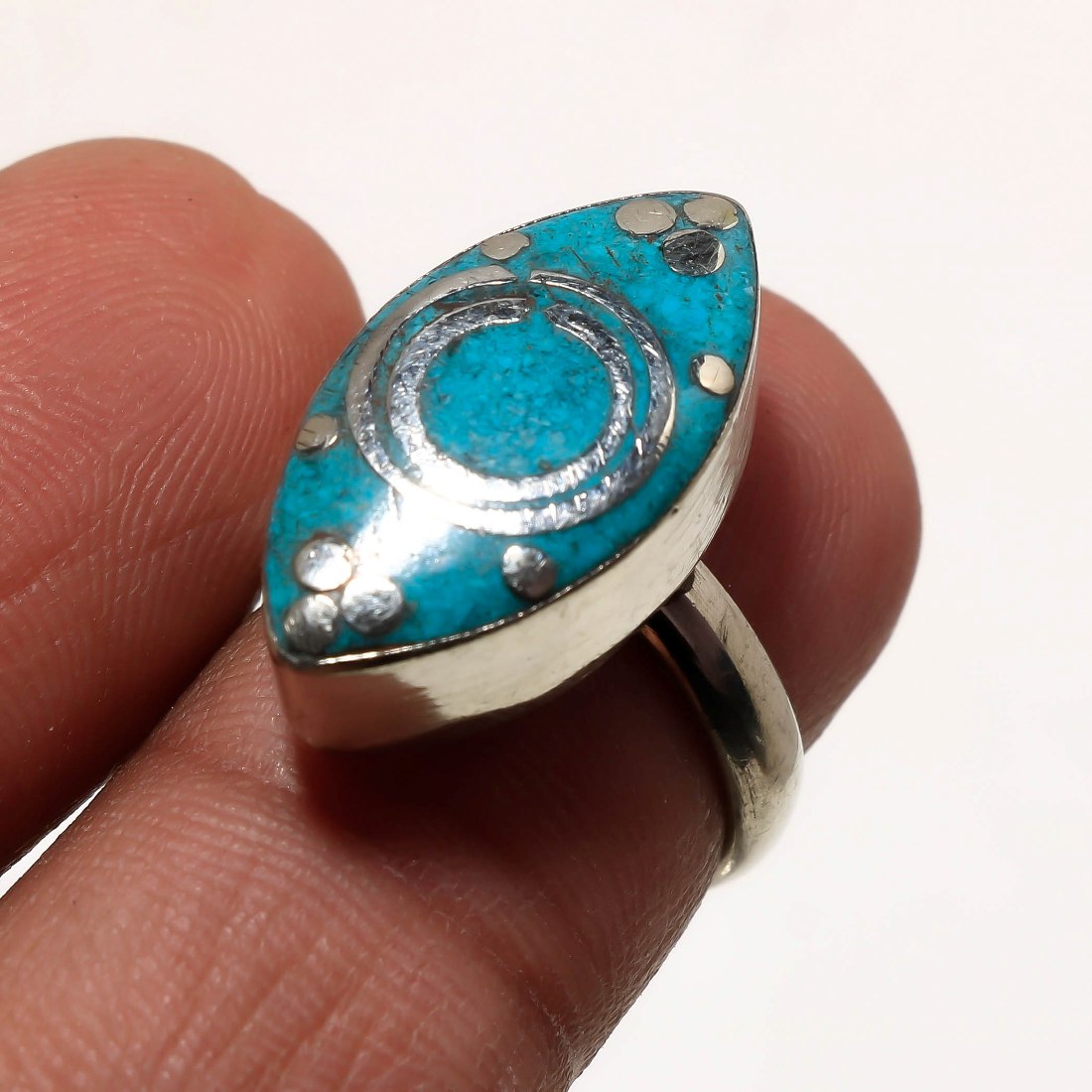 Turquoise Gemstone Adjustable Ring Tibetan Silver Antique Nepali ...