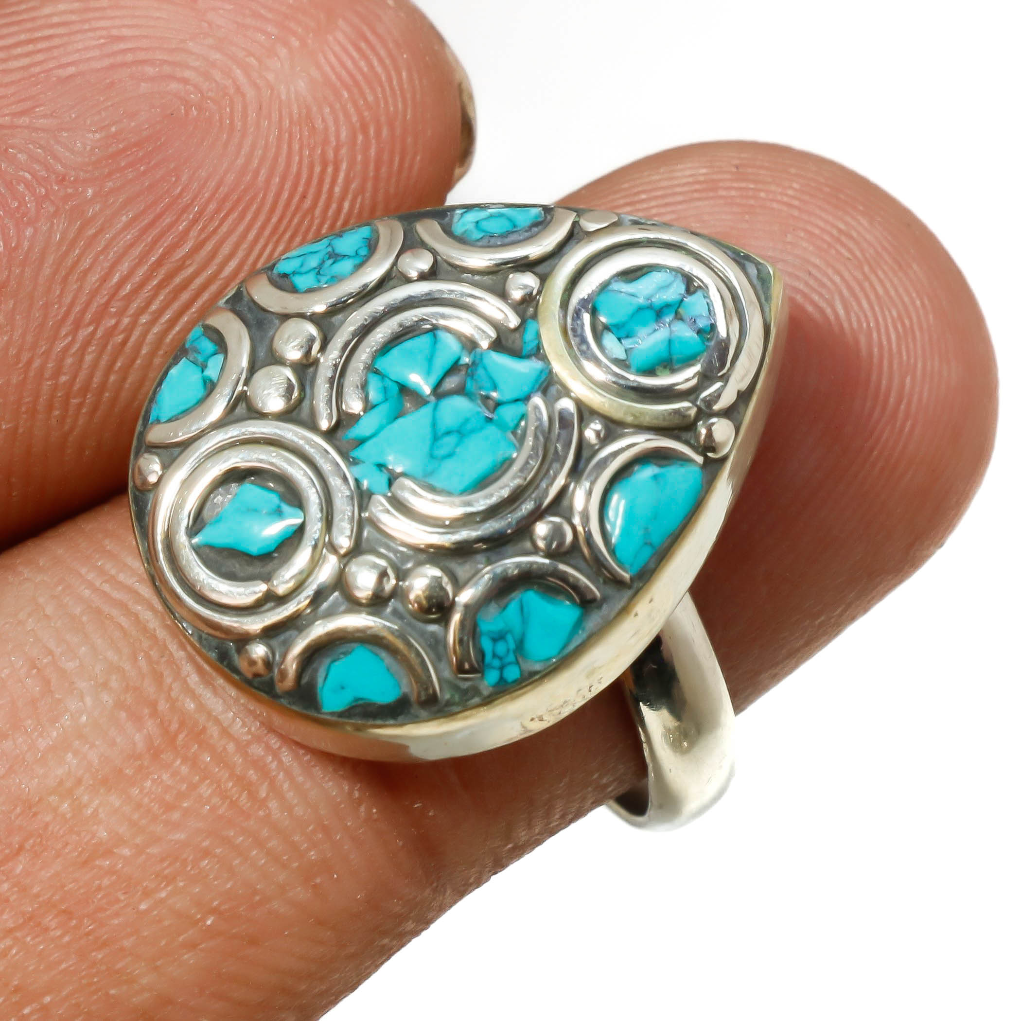Turquoise Gemstone Adjustable Ring Tibetan Silver Antique Nepali ...