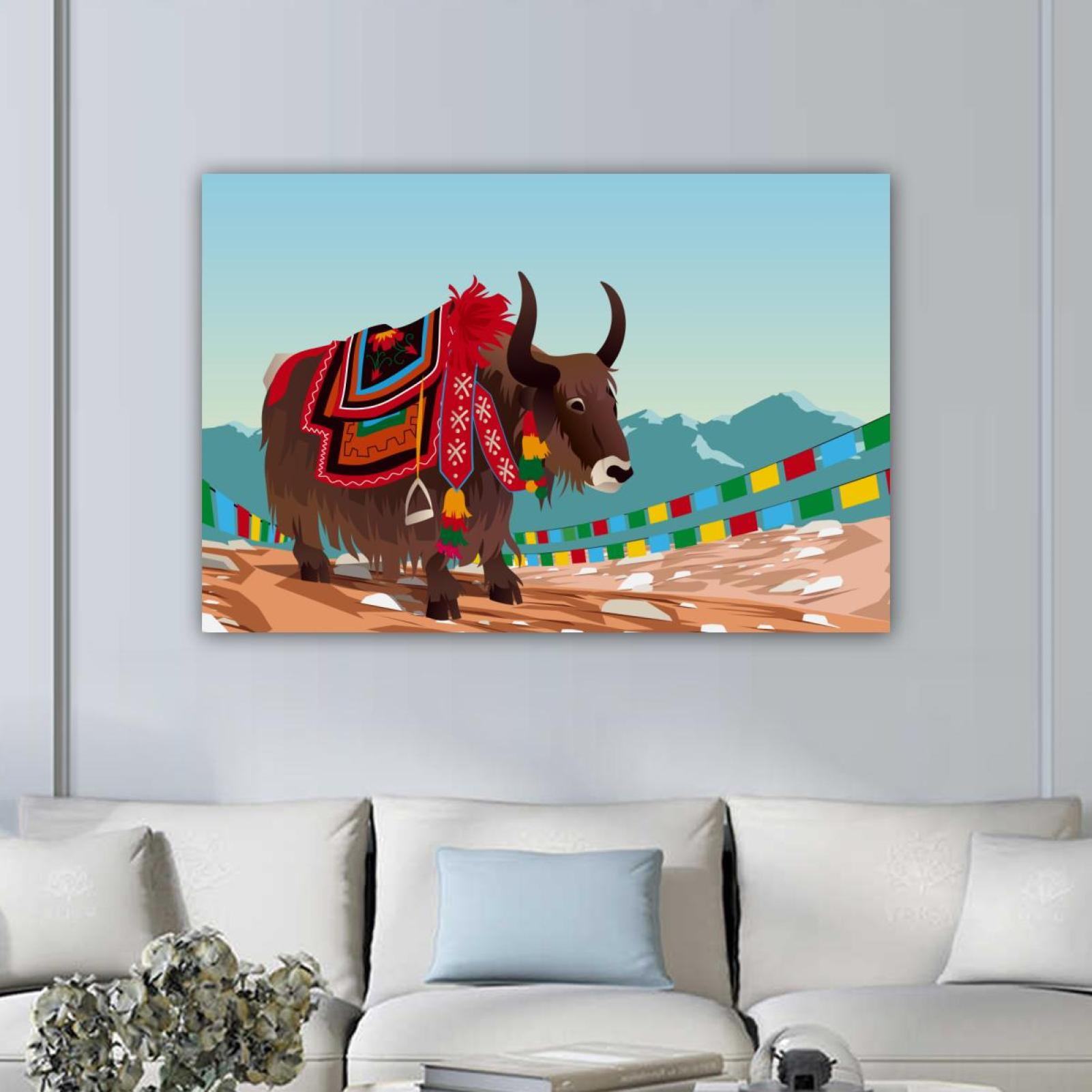 Tibetan Yak Bull Pattern Canvas Wall Art Paintings for Living Room ...