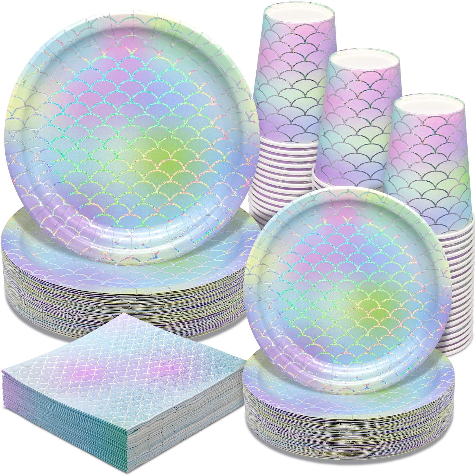 Tiblue Mermaid Party Supplies SSF20 - 200PCS Disposable Paper Set with ...