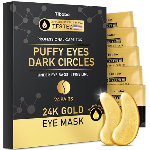 Tibobo Under Eye Patches (24 Pairs) - 24K Gold Eye Masks Enriched with ...