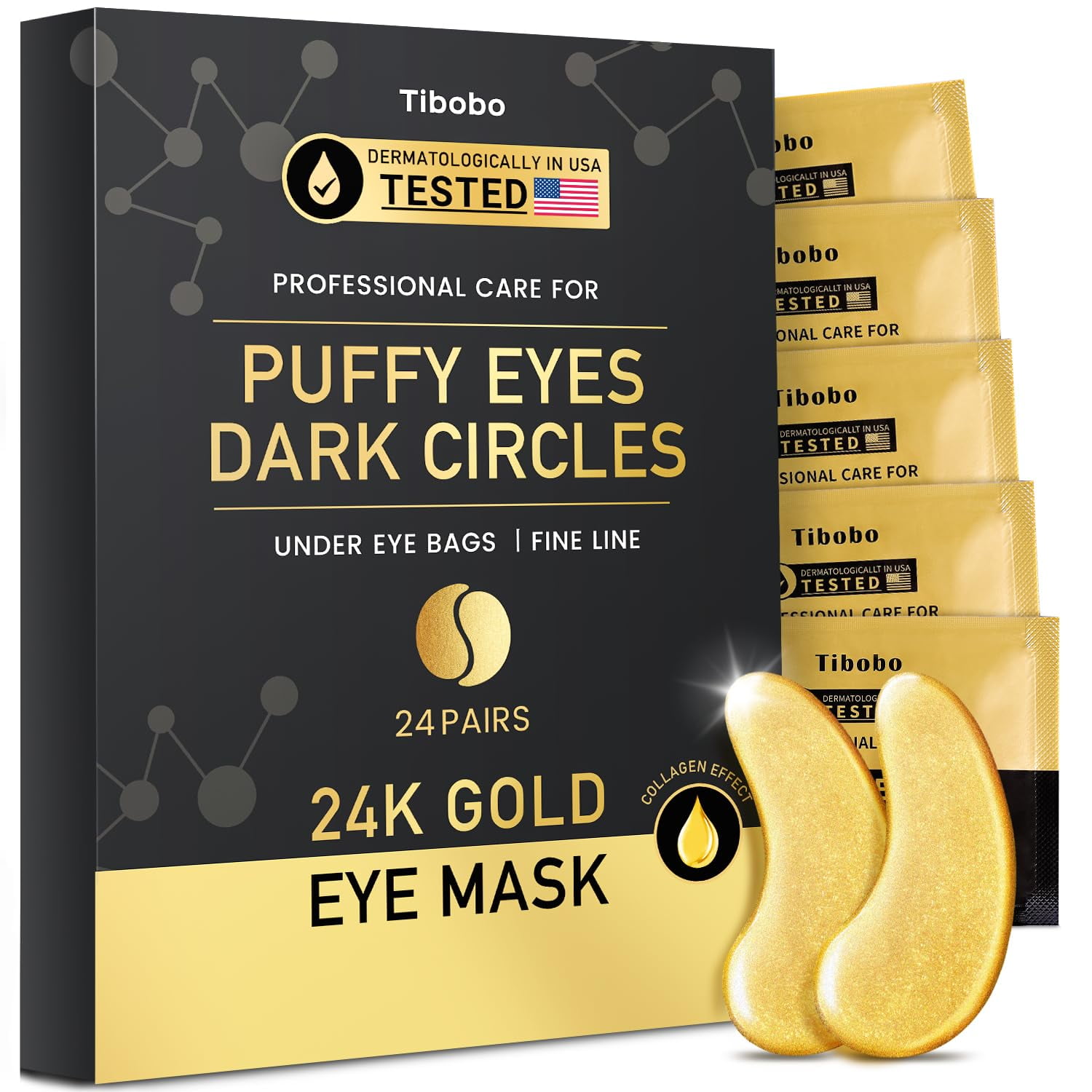 Tibobo Under Eye Patches (24 Pairs) - 24K Gold Eye Masks Enriched with ...