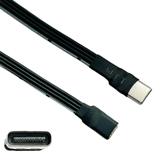 Tibvox USB C Male to USB C Female Extension Cable 90 Degree Ribbon Flat ...