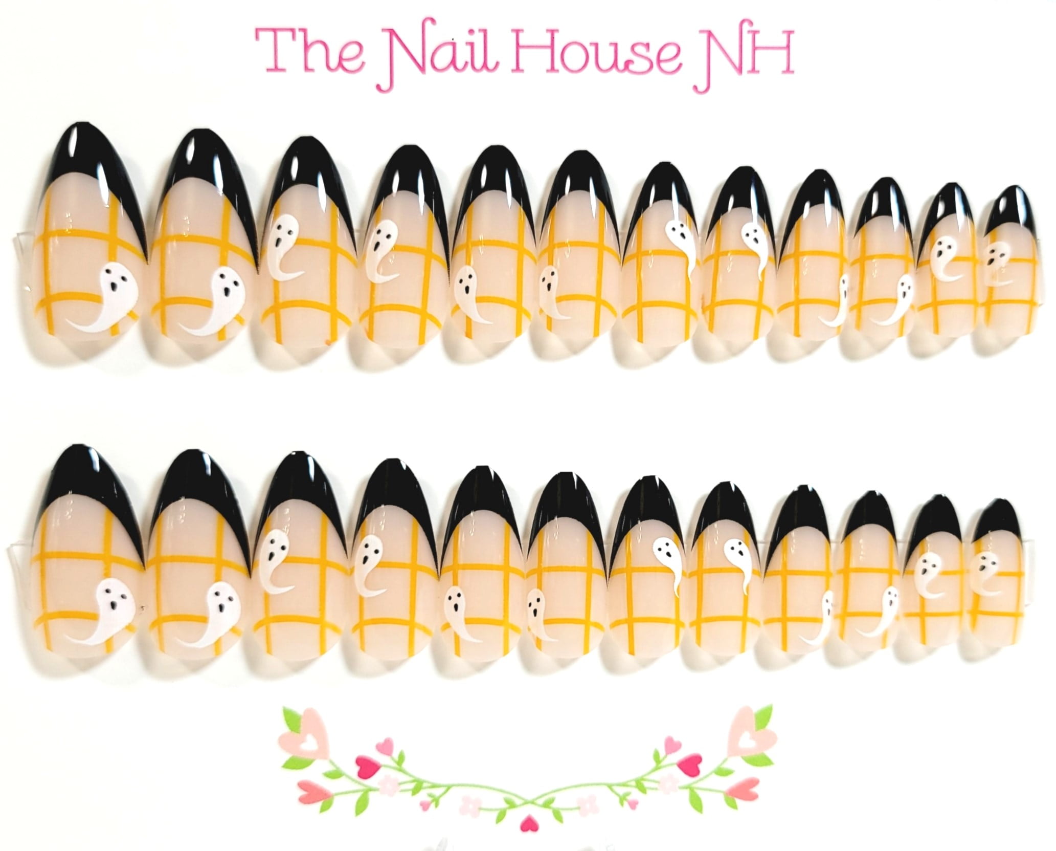 Tic Tac Ghost French Manicure Glossy Almond Press On Nails - 24 Pieces ...