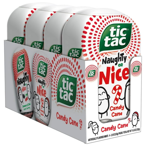 Tic Tac Naughty or Nice Candy Cane Mints, 4 Bottle Packs, On-the-Go ...