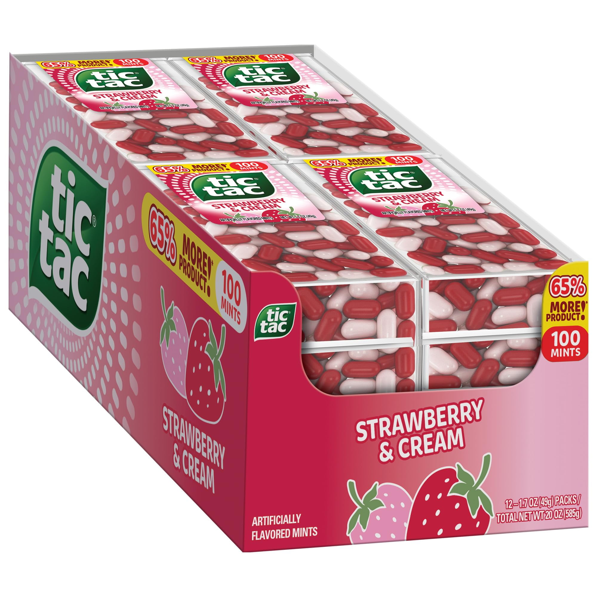 Tic Tac Strawberry & Cream Mints, Bulk 12 Pack, On-The-Go Refreshment ...