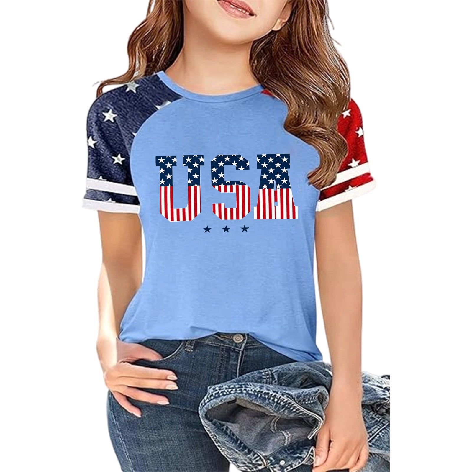 Ticikt Girls 4th of July USA Shirt, Patriotic T-Shirt Independence Day ...