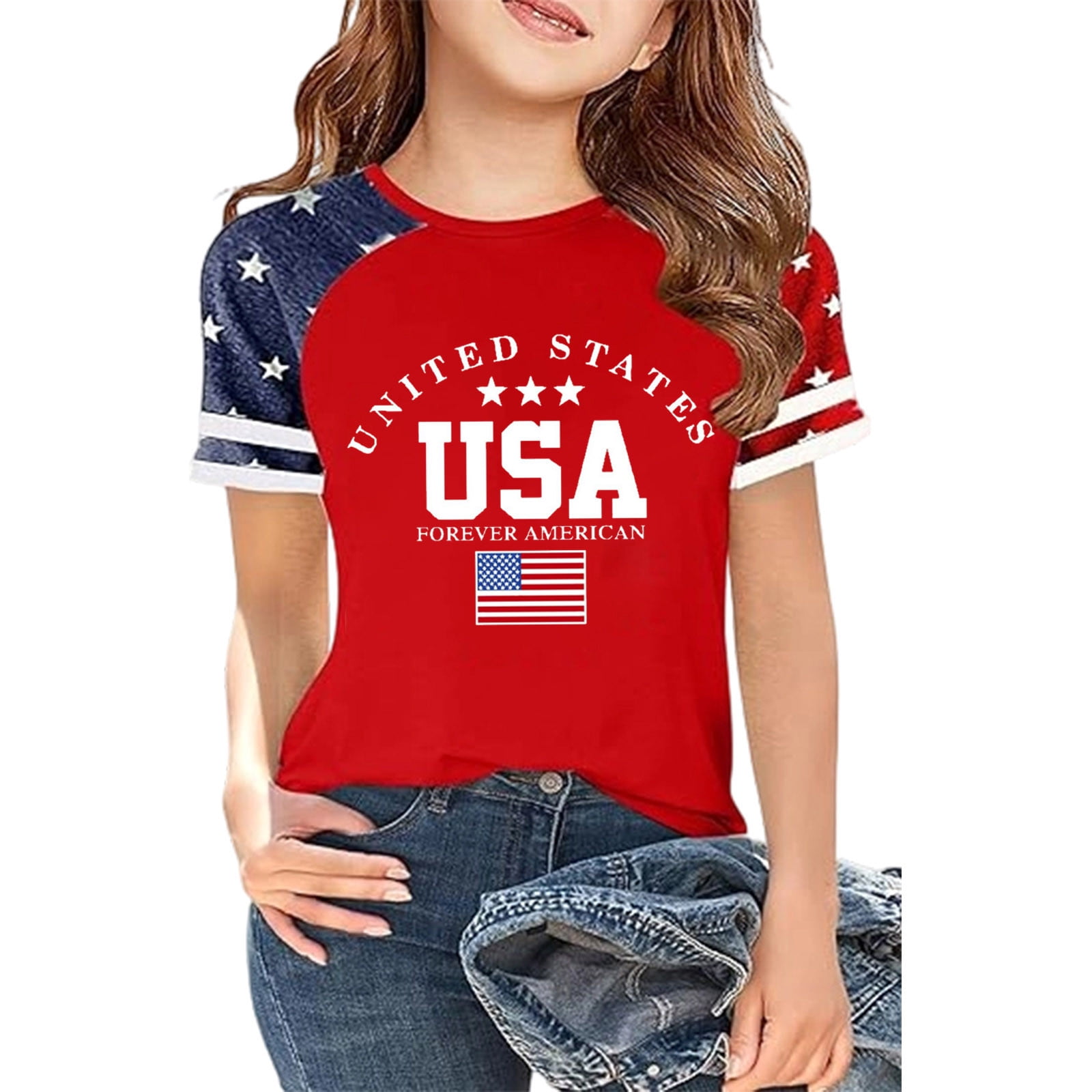 Ticikt Girls 4th of July USA Shirt, Patriotic T-Shirt Independence Day ...