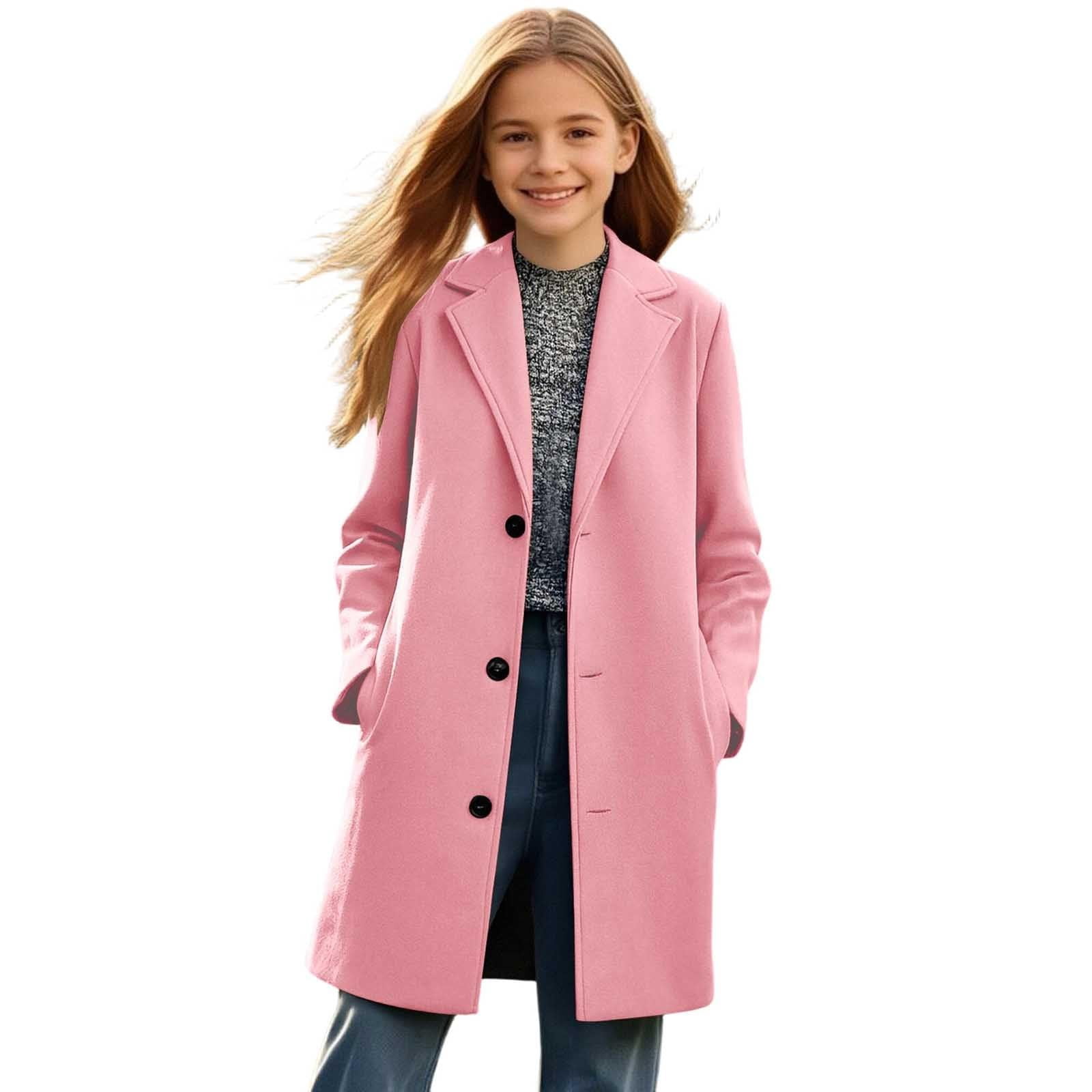 Ticikt Girls Button Down Wool Blend Coat Single- Classic Jacket Spring ...