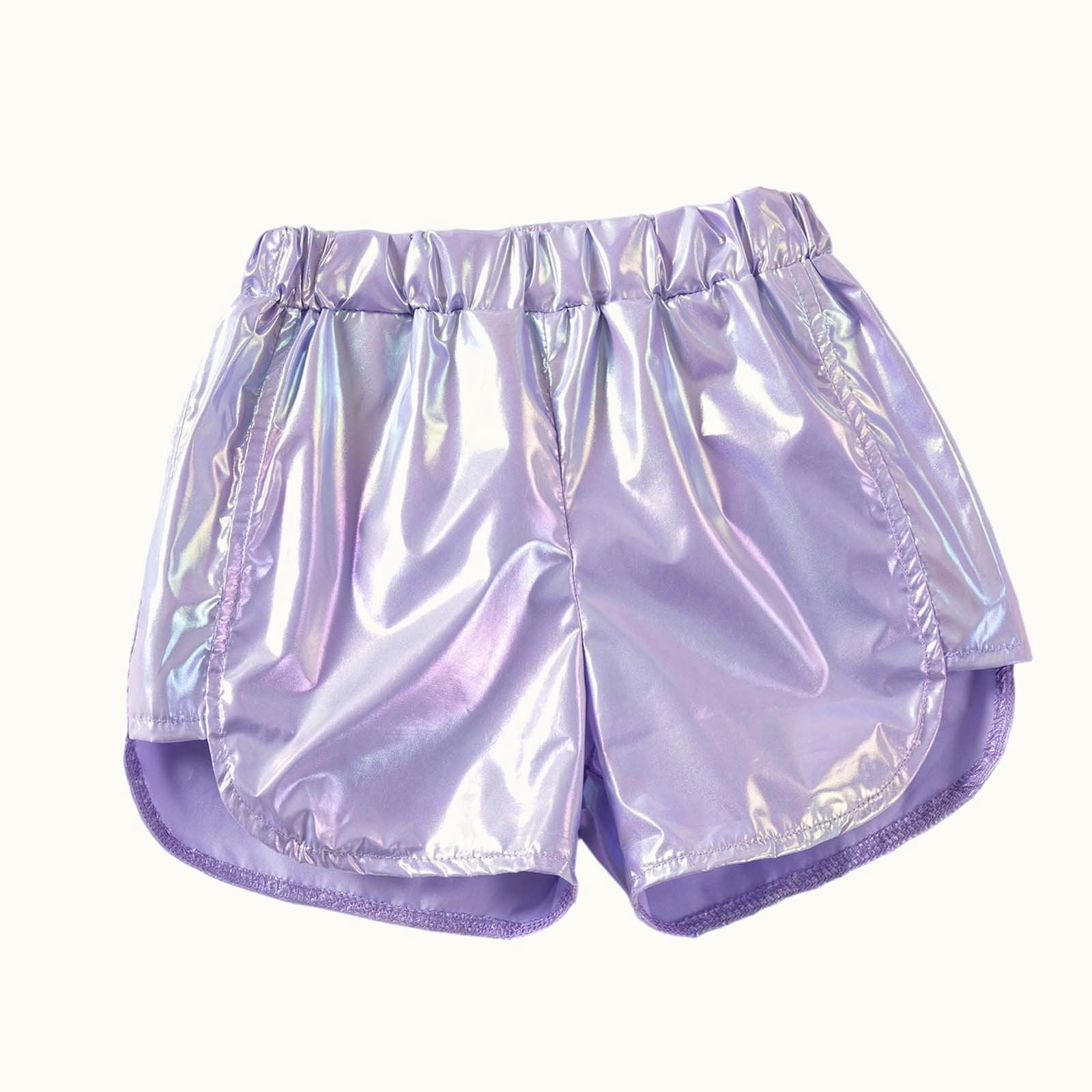 Ticikt Girls Holographic Shorts, Elastic Waist Shiny Casual Shorts ...