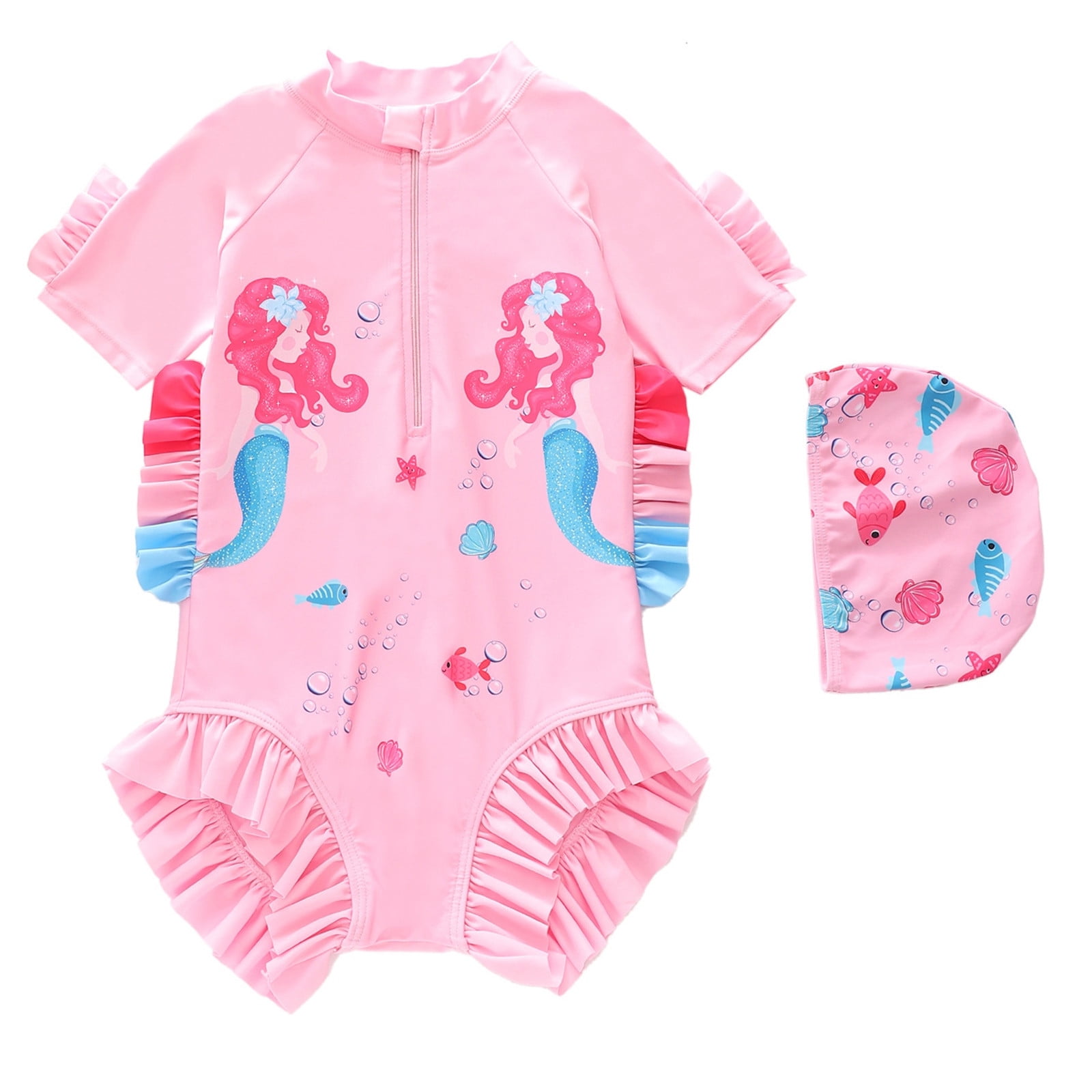 Ticikt Girls Long Sleeve Rashguard Sets Kids One Piece Swimsuit and Hat ...