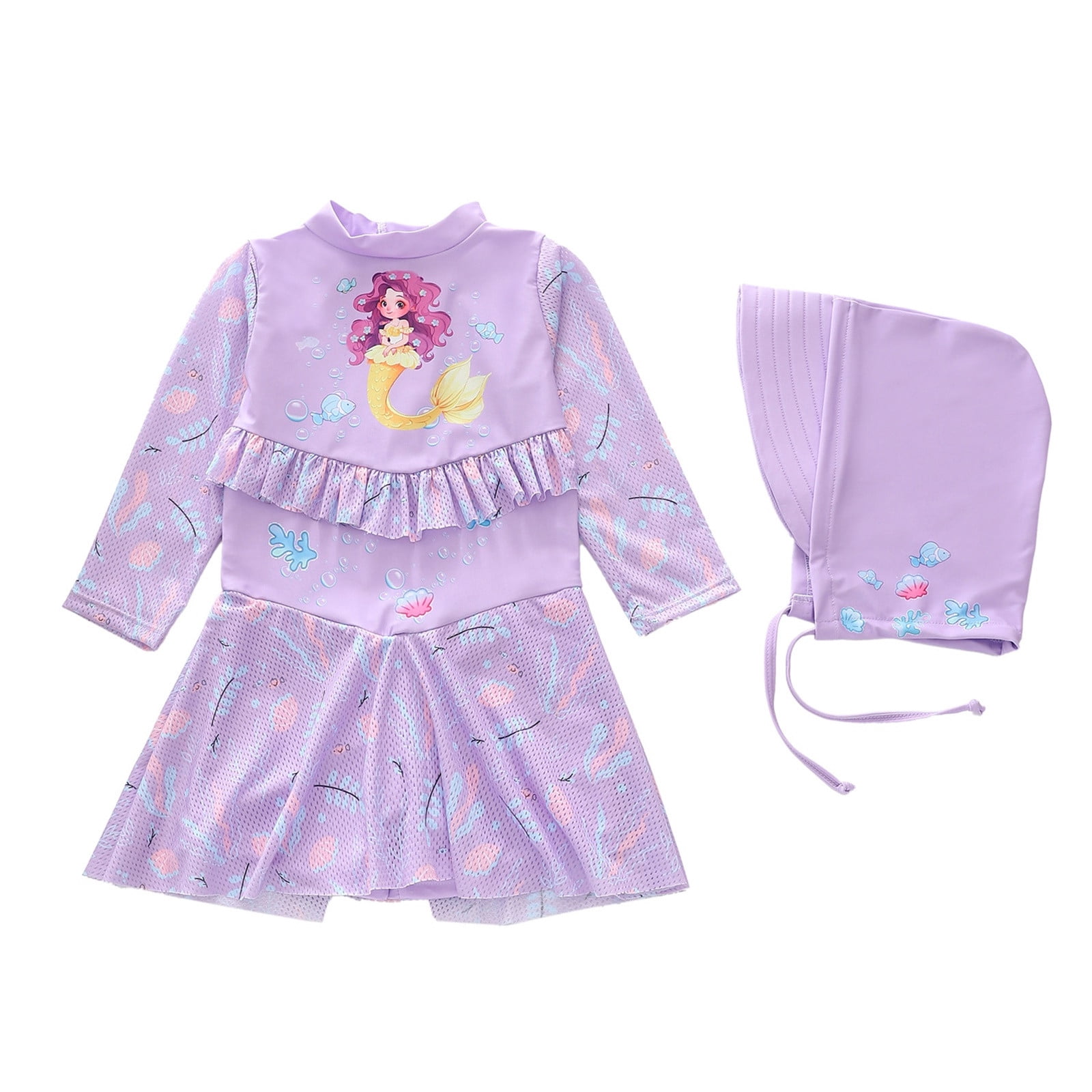 Ticikt Girls Long Sleeve Rashguard Sets Kids One Piece Swimsuit and Hat ...