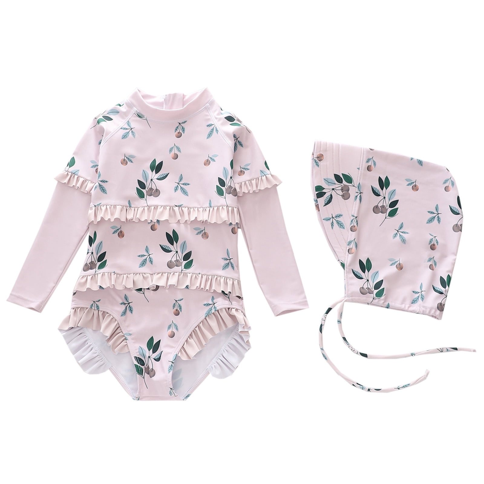 Ticikt Girls Long Sleeve Rashguard Sets Kids One Piece Swimsuit and Hat ...