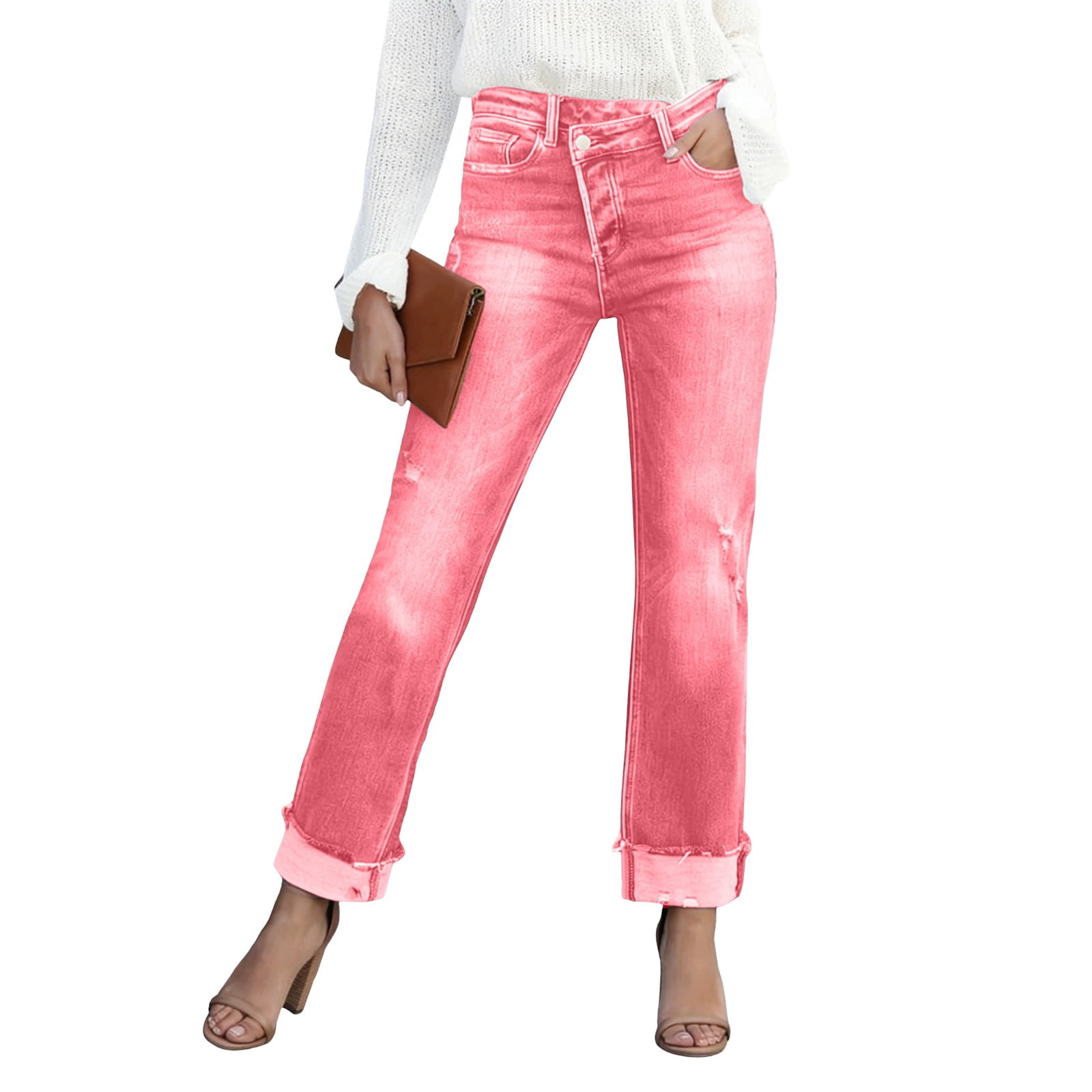 Ticikt Jeans for Women Trendy High Waisted Corssover Boyfriend Jeans ...