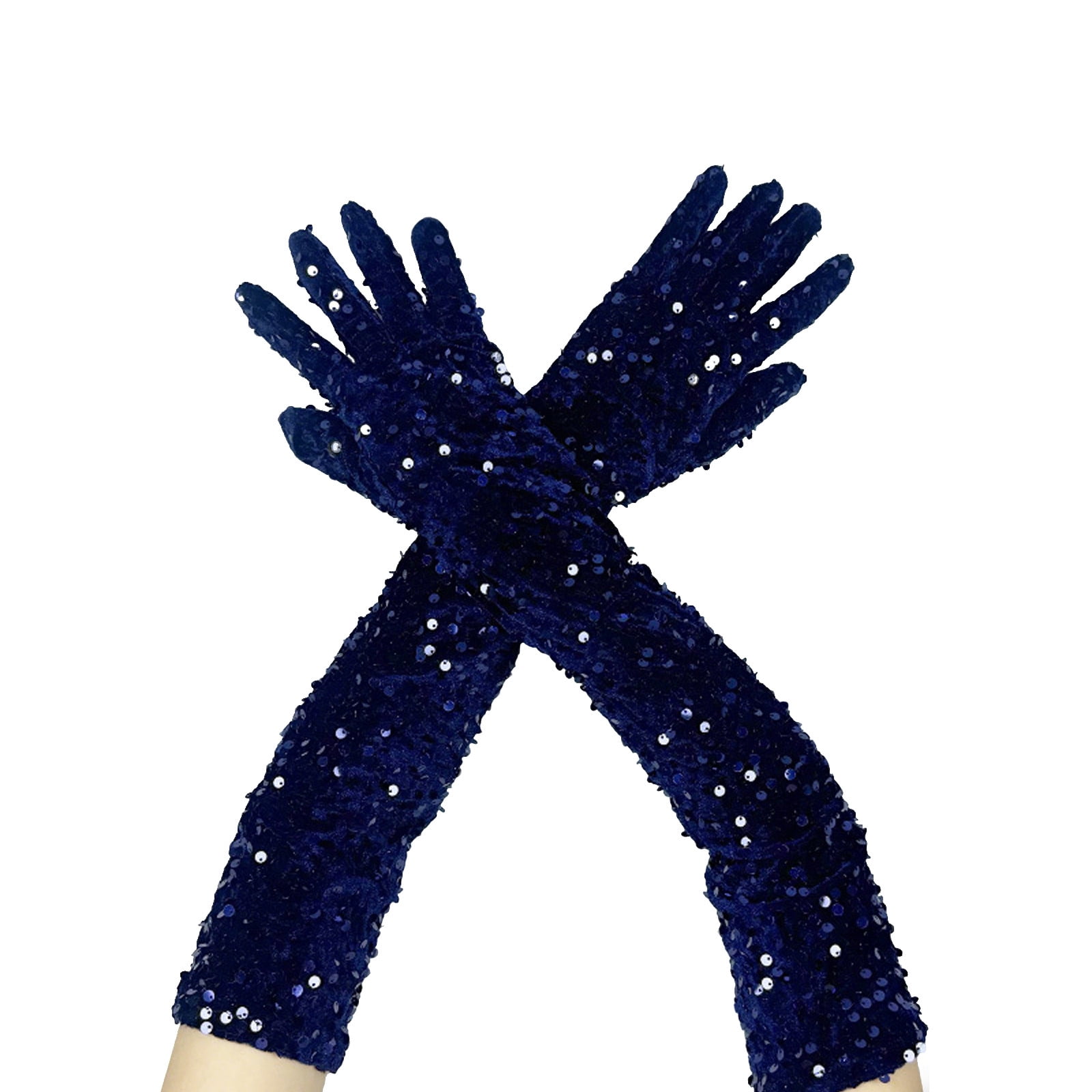 Ticikt Long Sequins Fingerless Gloves Sparkly Elbow Length Arm Sleeves ...